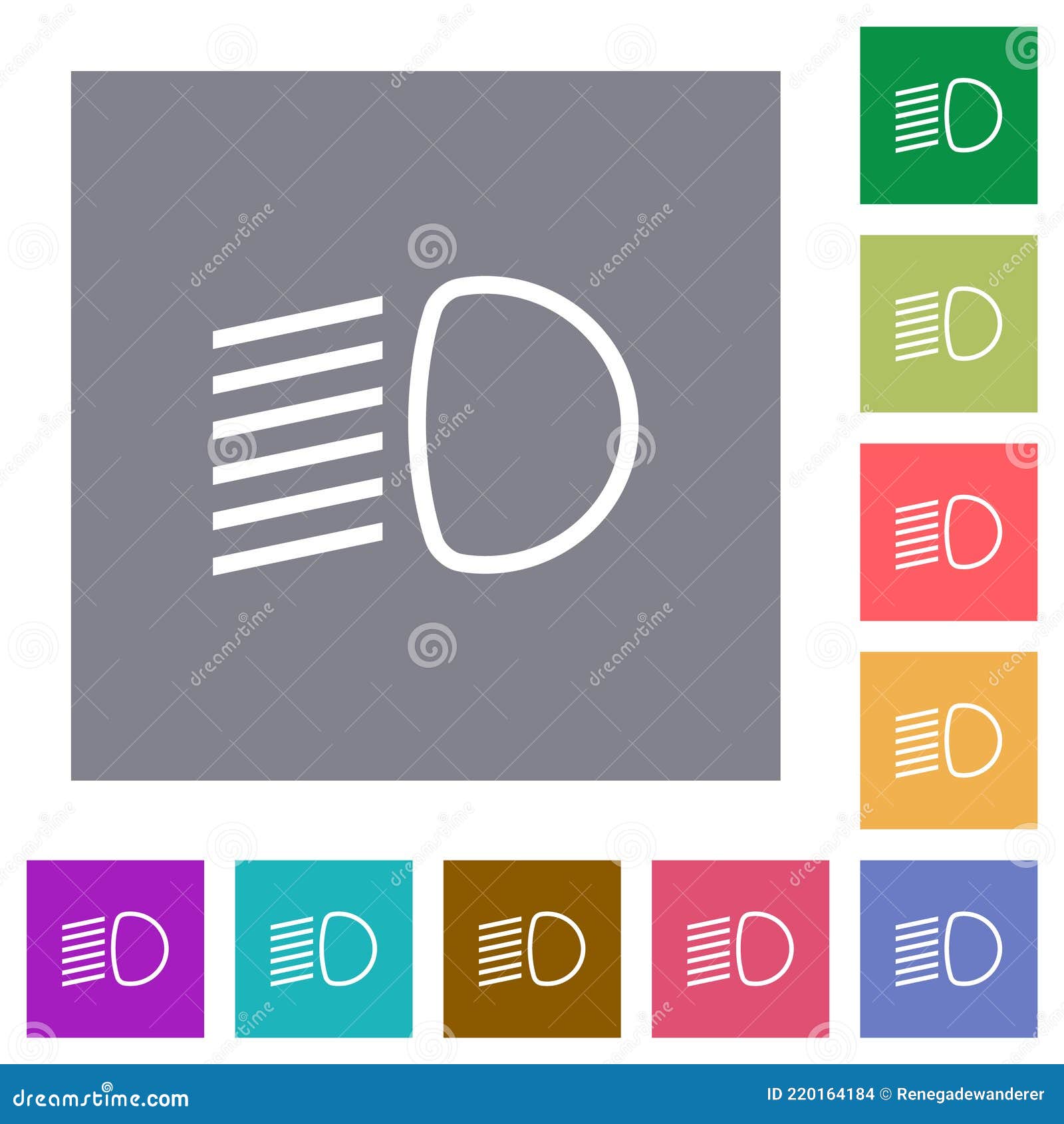 Dipped Beam Lights Square Flat Icons Stock Vector - Illustration of ...