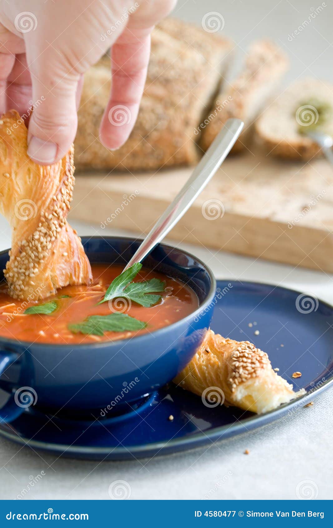 Dipping the bread stock image. Image of nutrition, restaurant - 4580477
