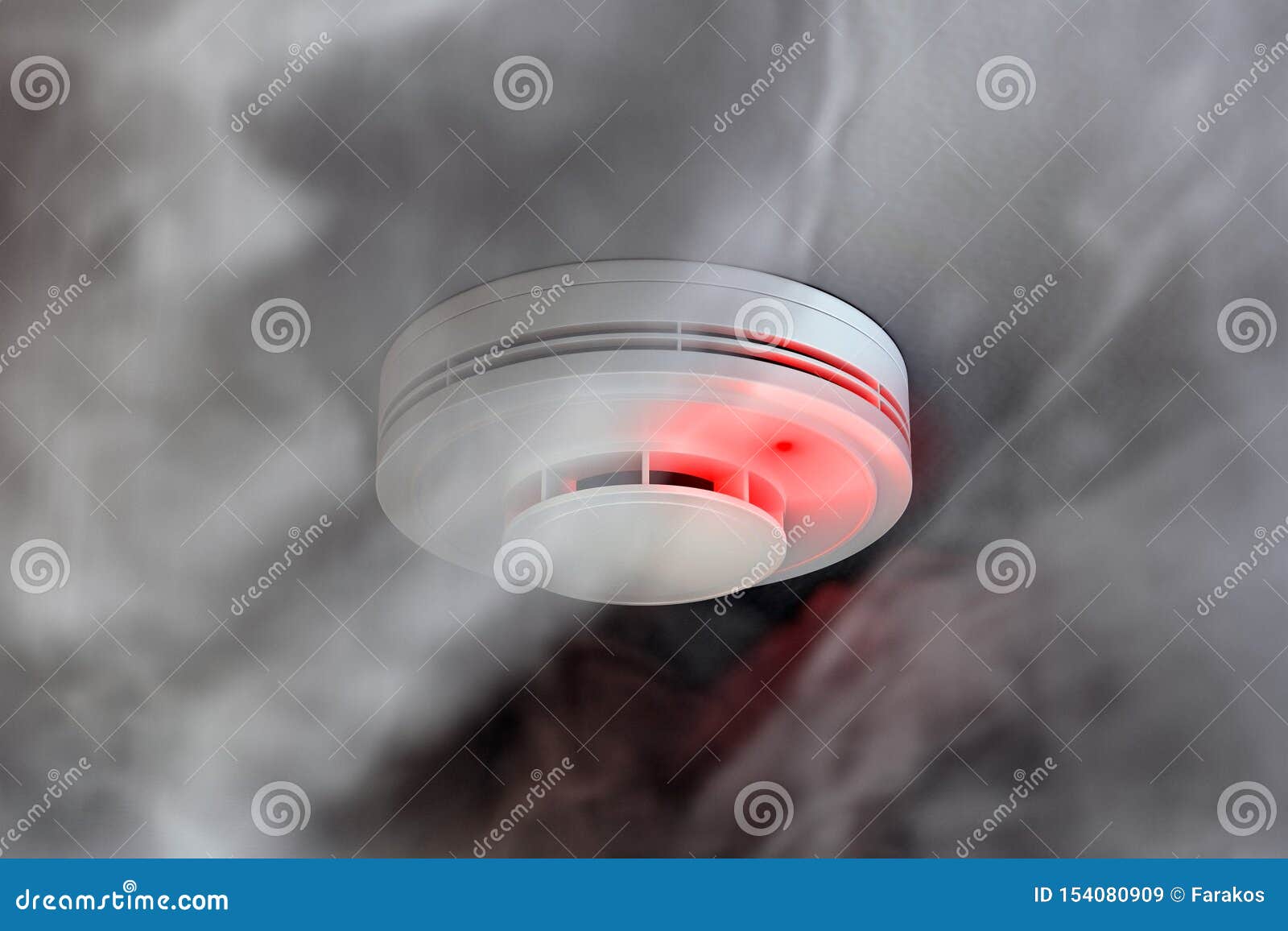 Dire Alarm Smoke Detector with Red LED Indicator on Ceiling Stock ...