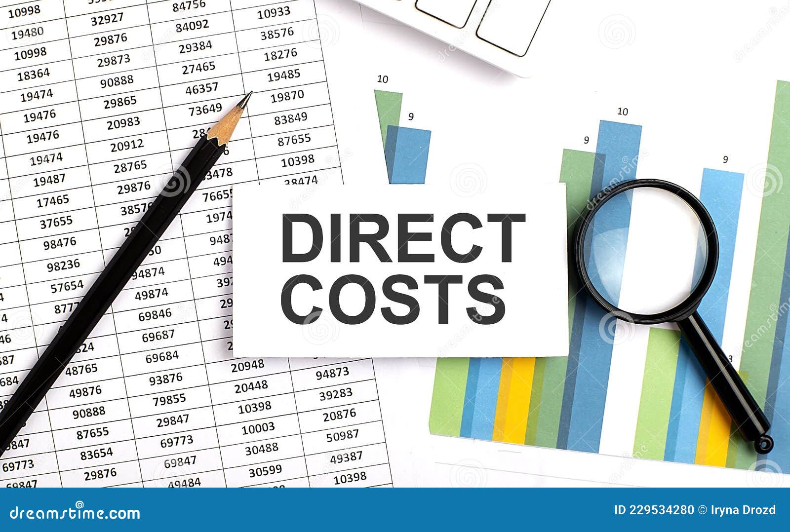DIRECT COSTS Text on the White Card on Chart Background Stock Photo ...