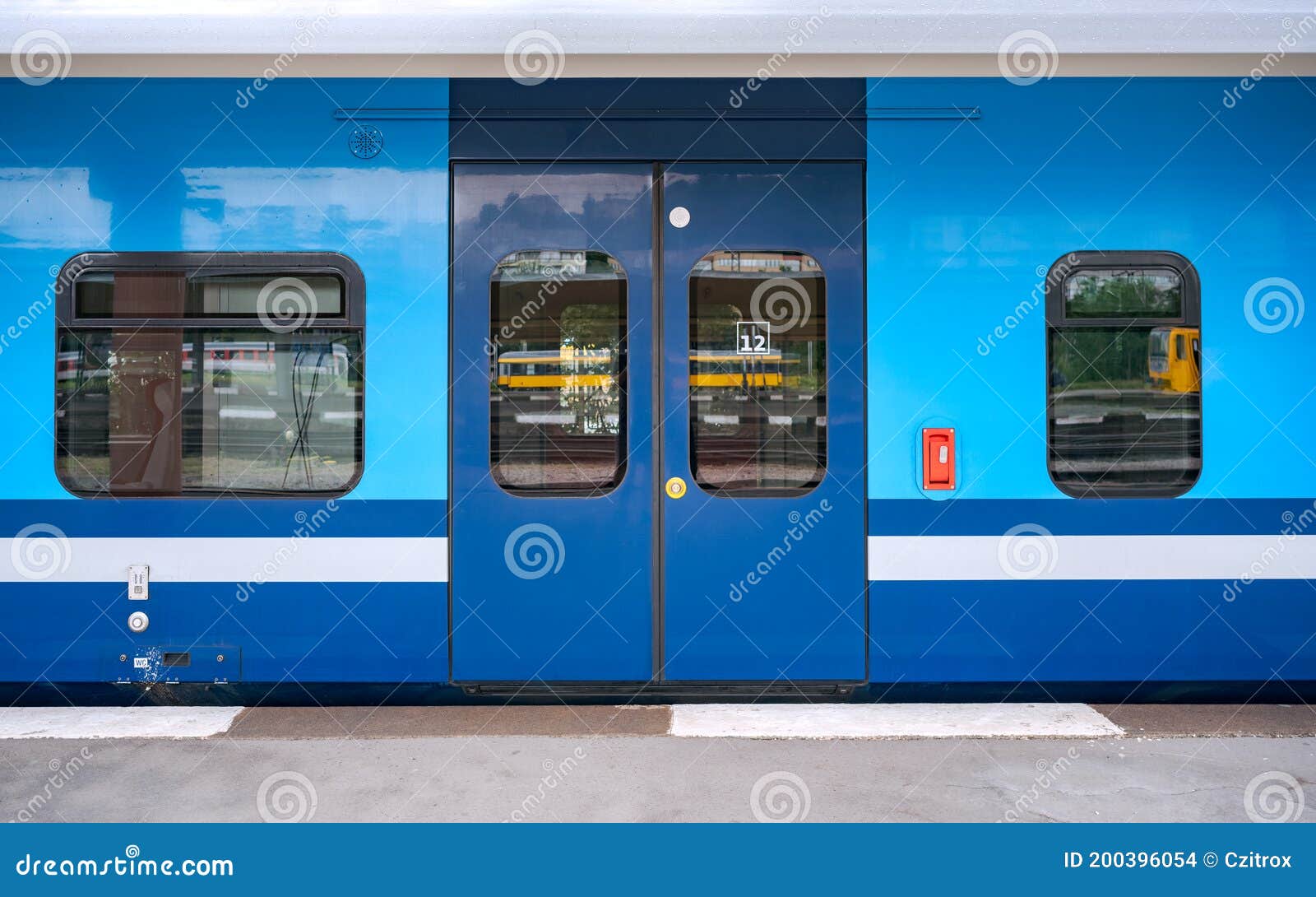 Direct View of a Closed Train Car Door Waiting on the Platform ...