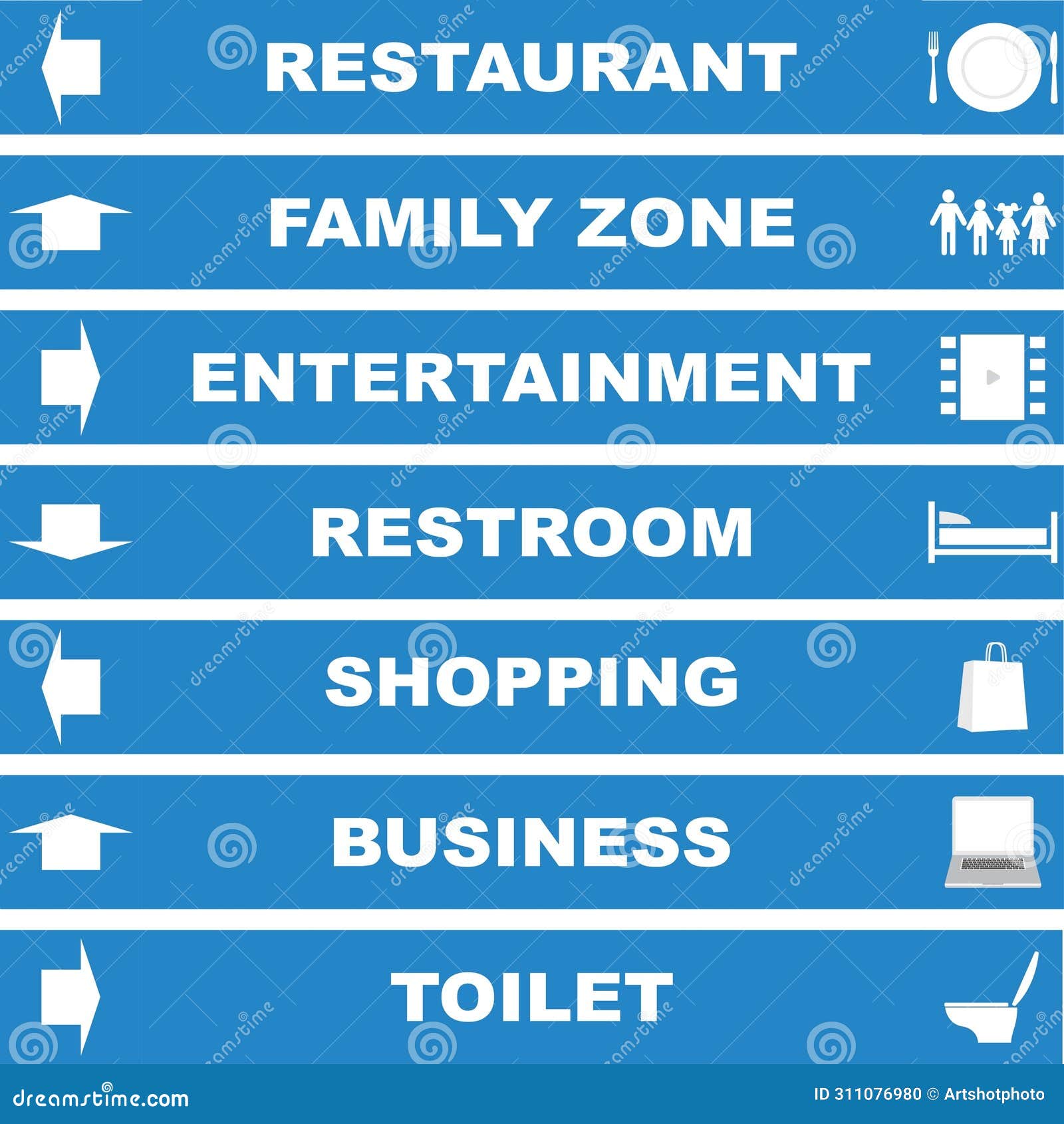 Various Guideposts Symbols with White Arrows Pointing in Different ...