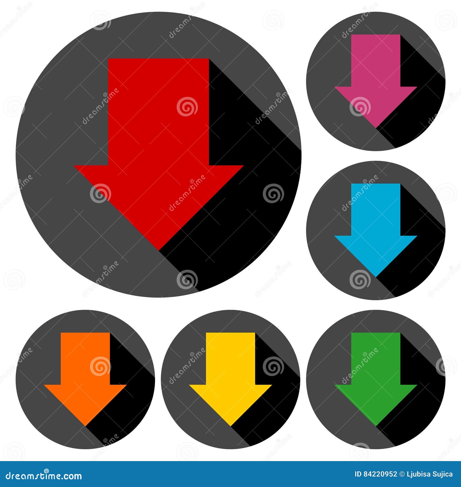 Direction Arrow Down Icons Set with Long Shadow Stock Vector ...
