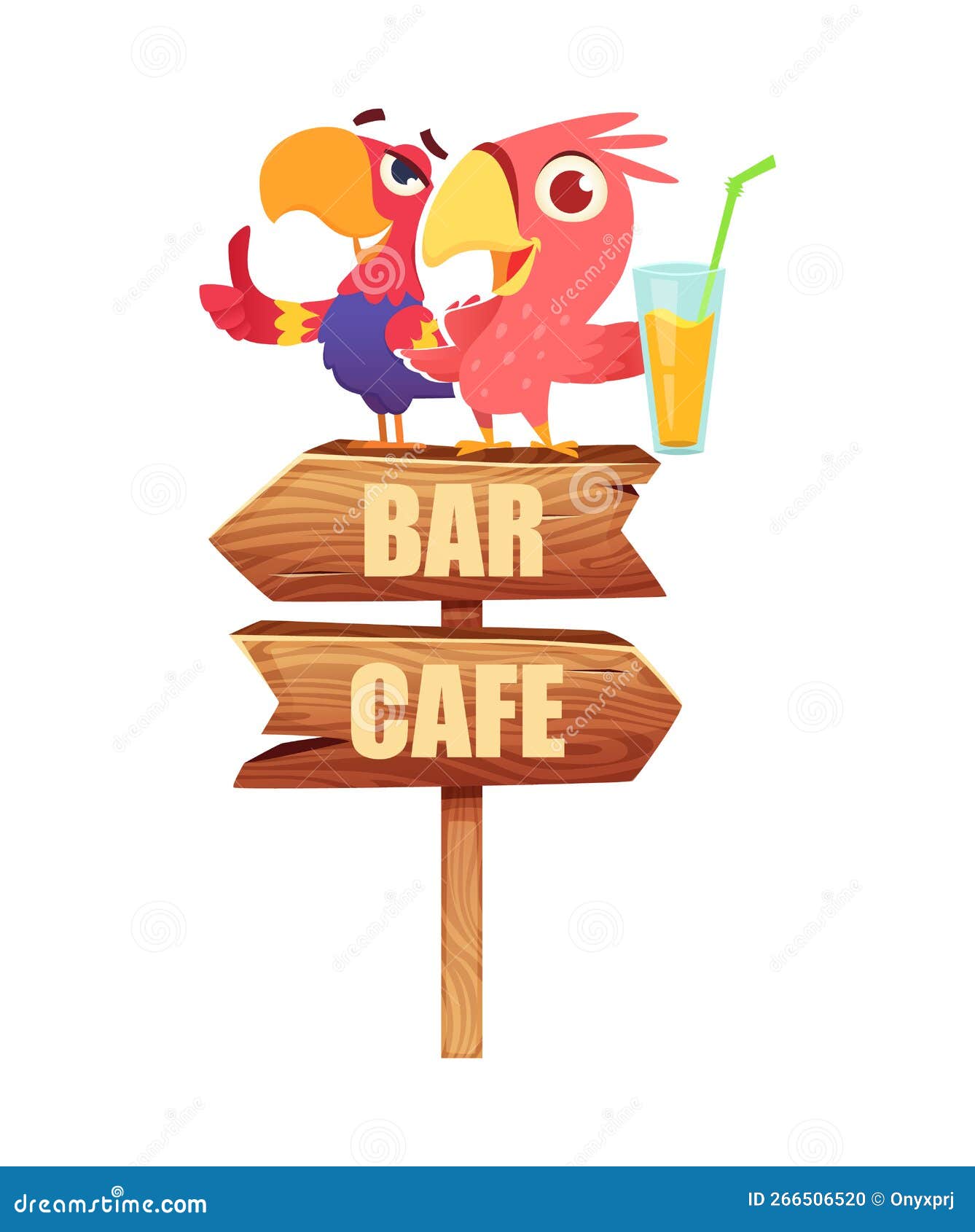Direction Arrows. Parrot Sitting on Wooden Boards Cafe Direction Stock ...