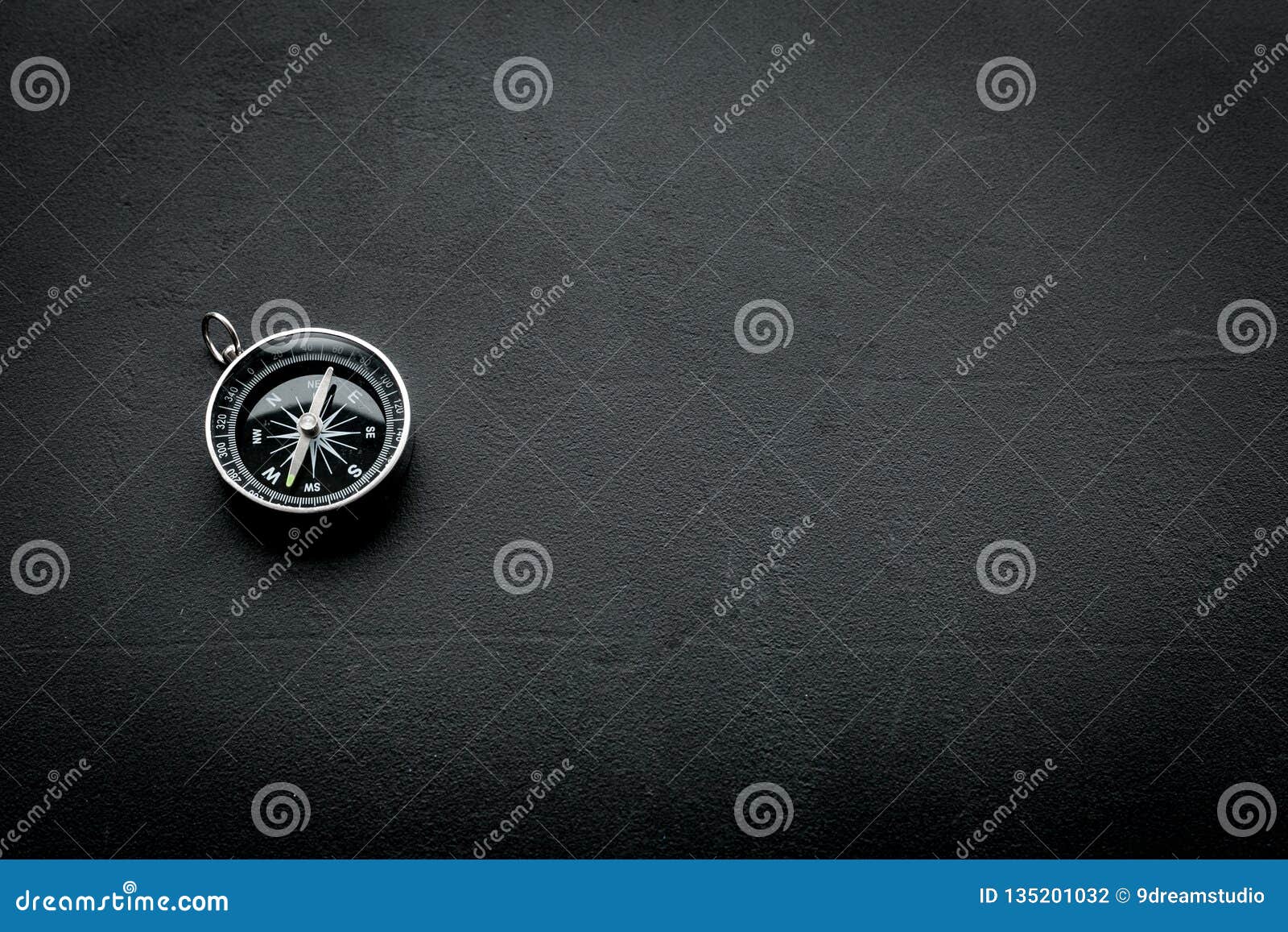 Direction Concept with Compass on Black Background Top View Space for ...