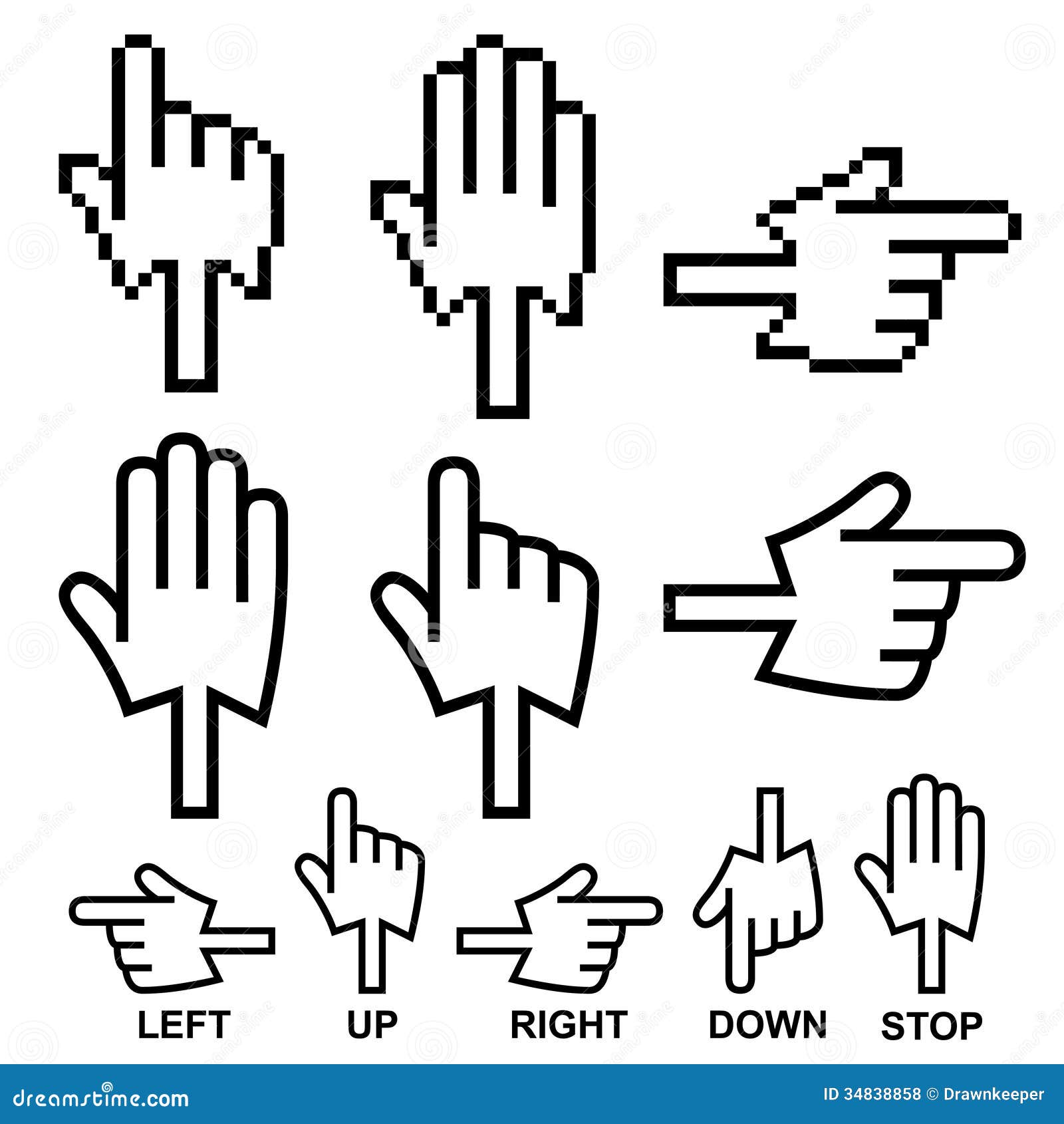 Direction Hand Cursor Icons Stock Vector - Illustration of pointer ...