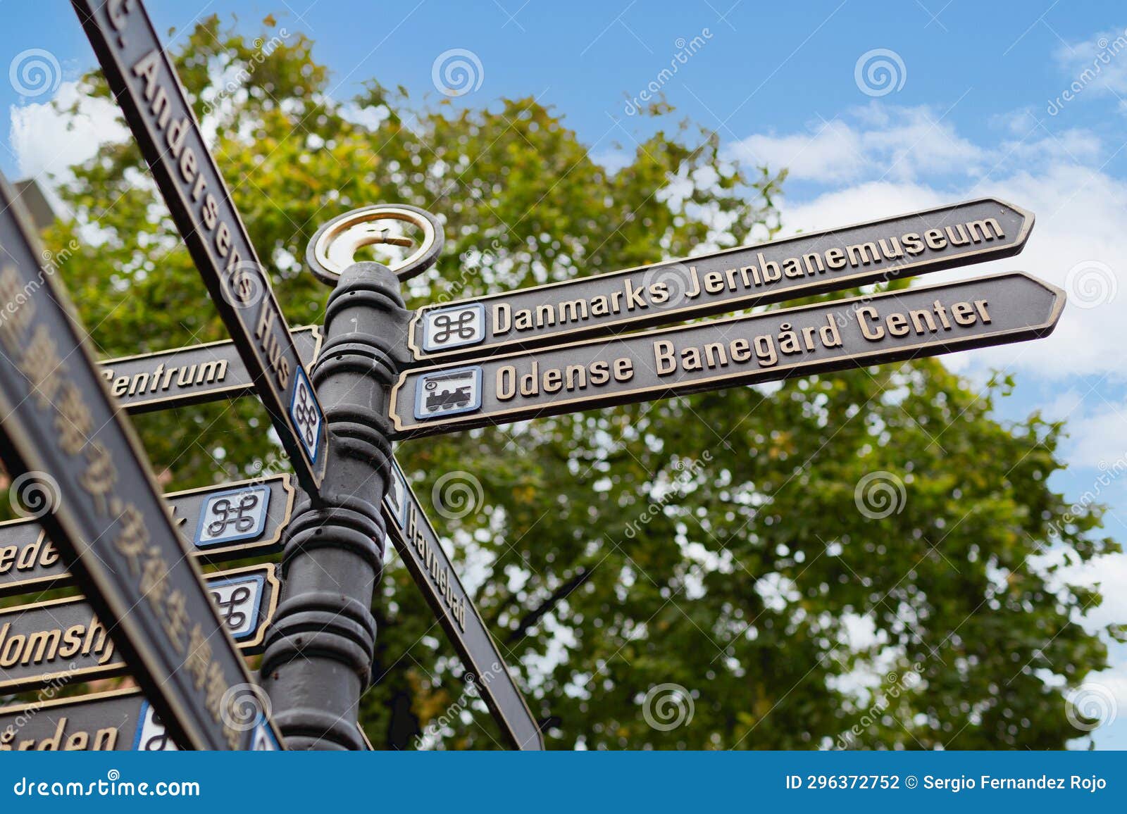 Direction Indicator Sign Towards Odense Central Station Stock Photo ...