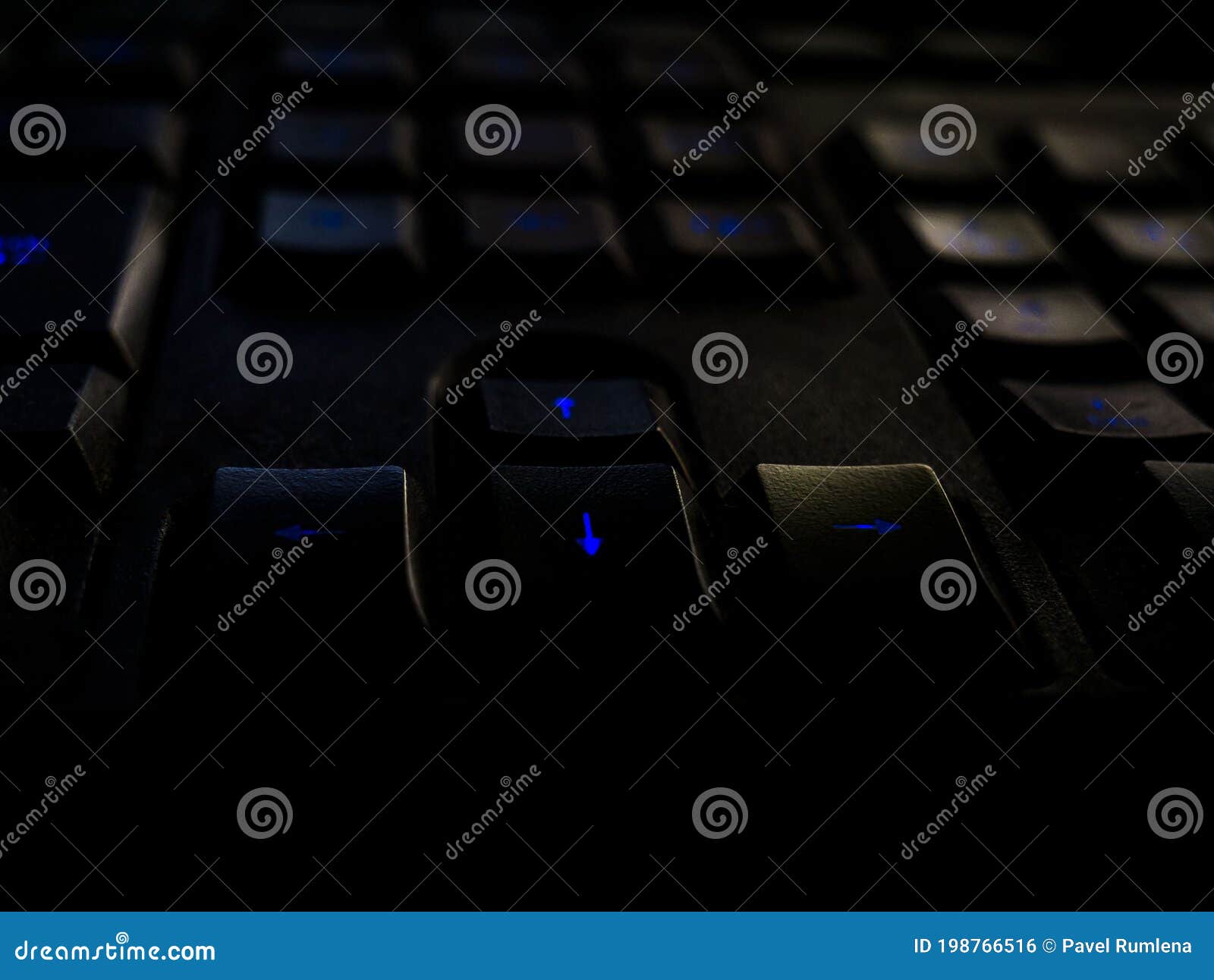 Direction Keys on the Keyboard Backlit in Blue in the Dark Stock Photo ...