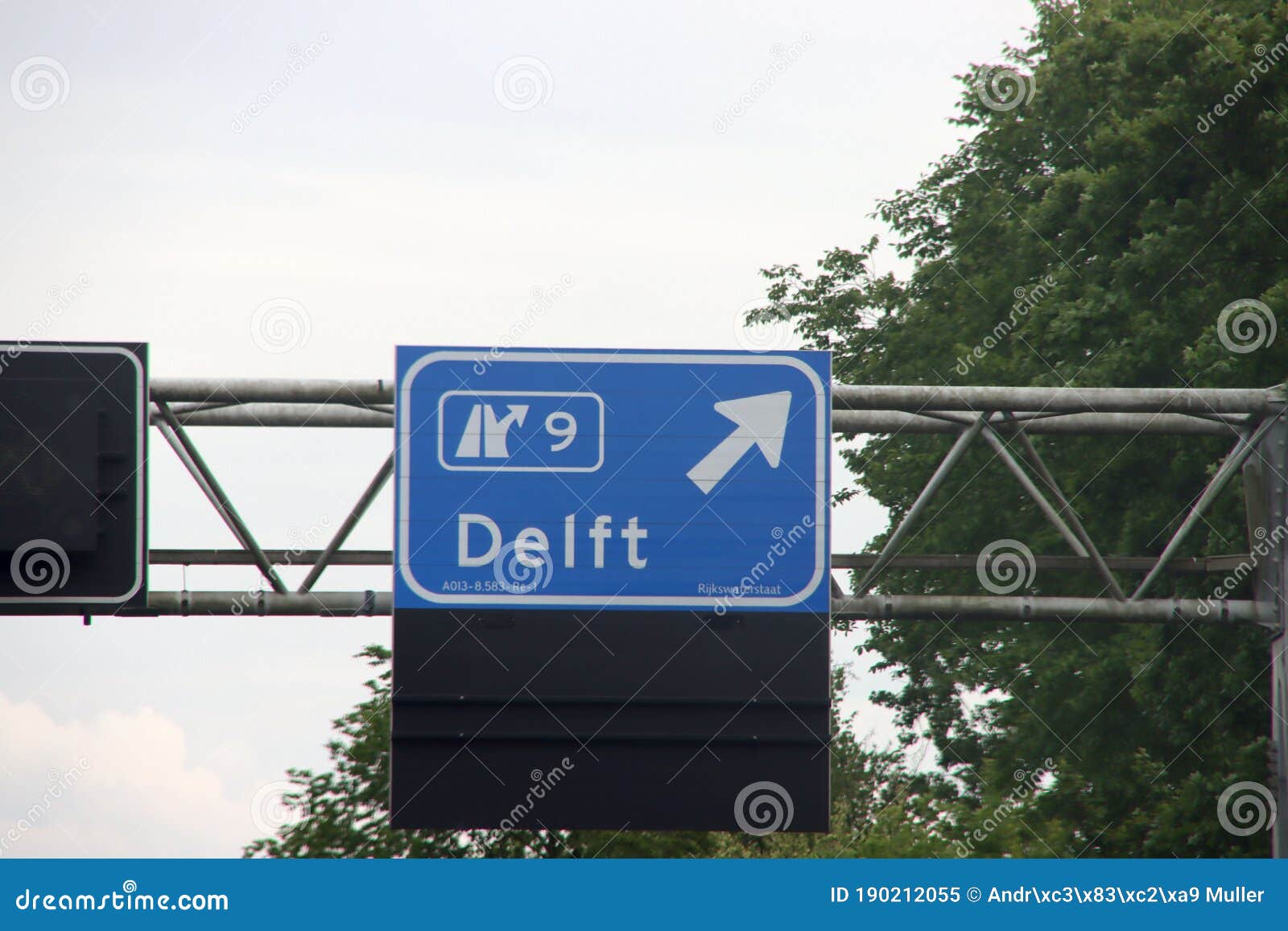 Direction Sign in Blue and White Heading Delft on Motorway A13 ...