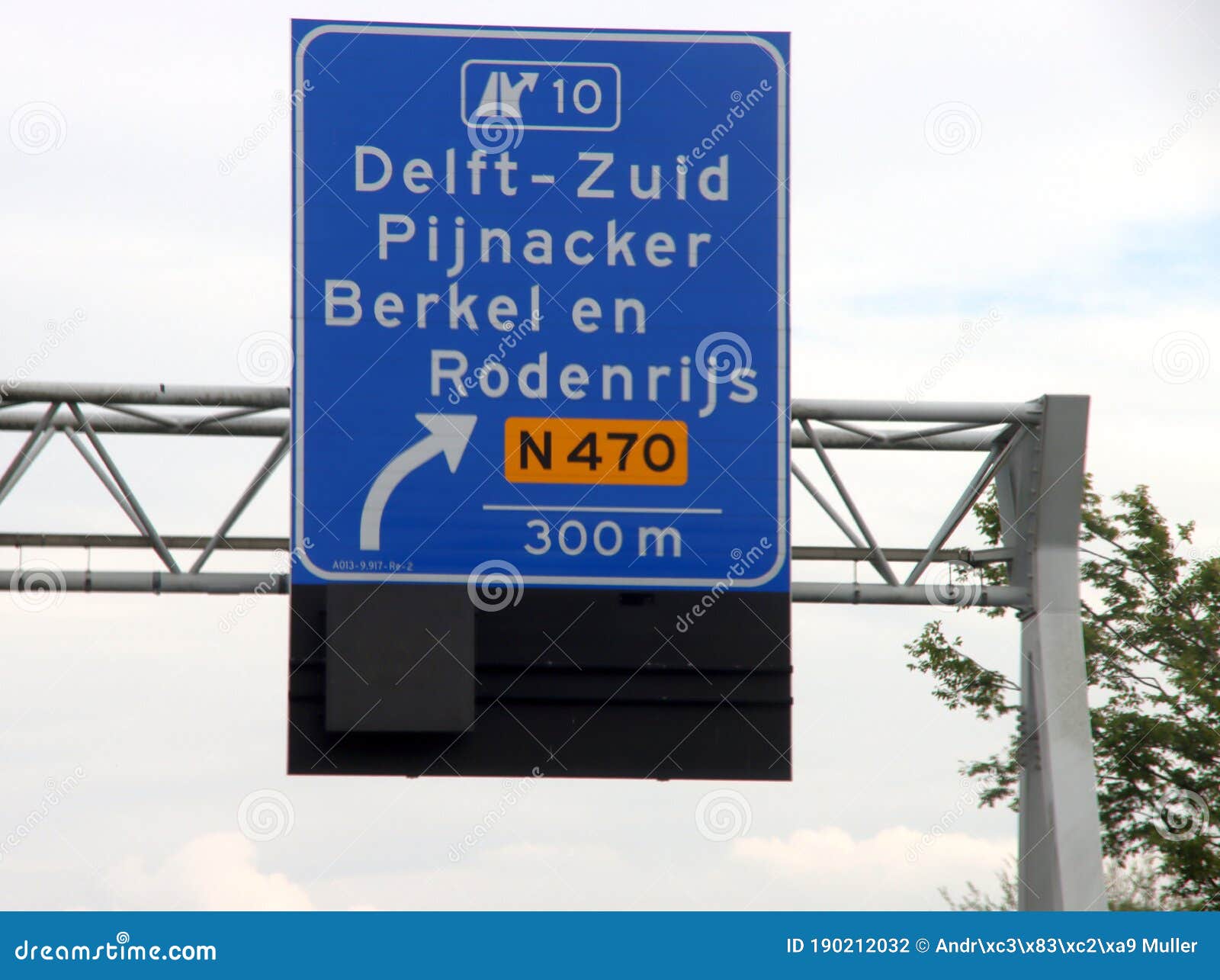 Direction Sign in Blue and White Heading Delft Zuid on Motorway A13 ...