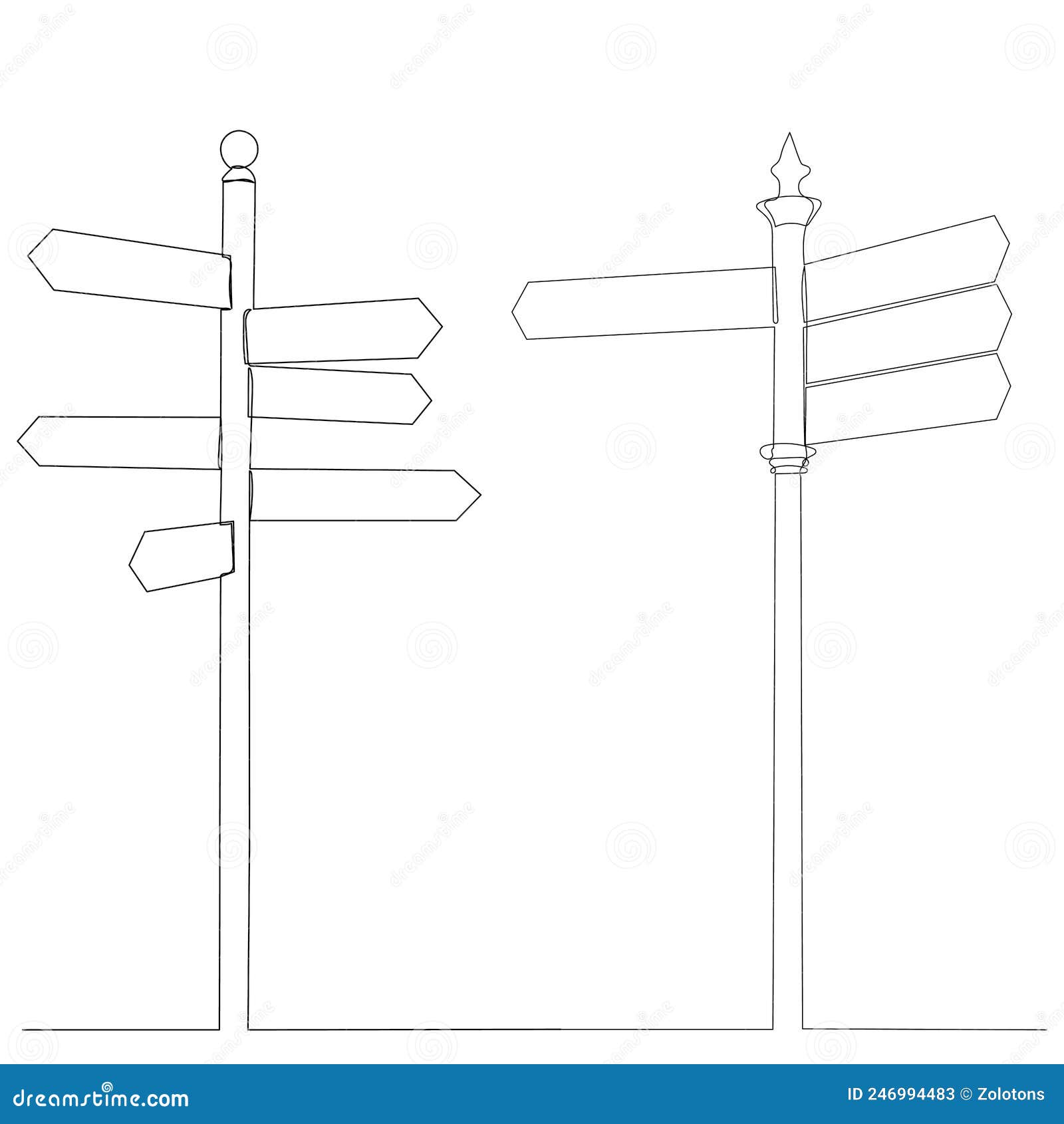Direction Sign Drawing by One Continuous Line, Isolated Stock Vector ...
