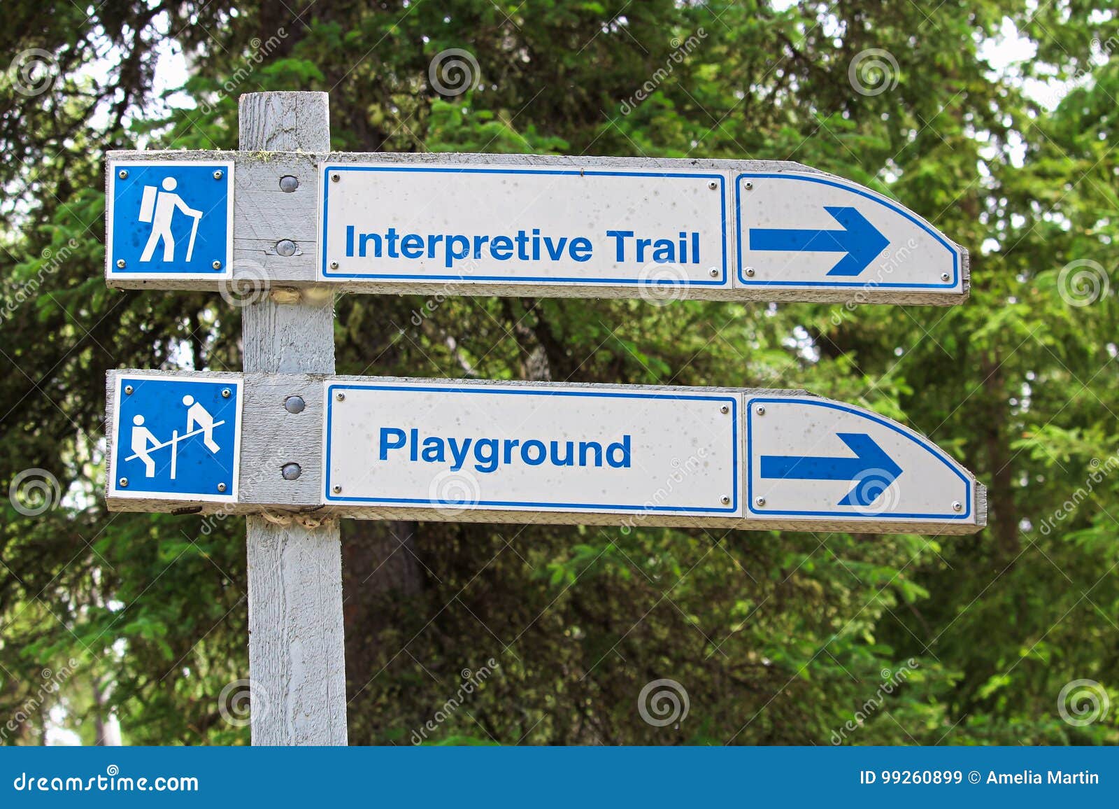 A Direction Sign for an Interpretive Trail and Playground Stock Image ...