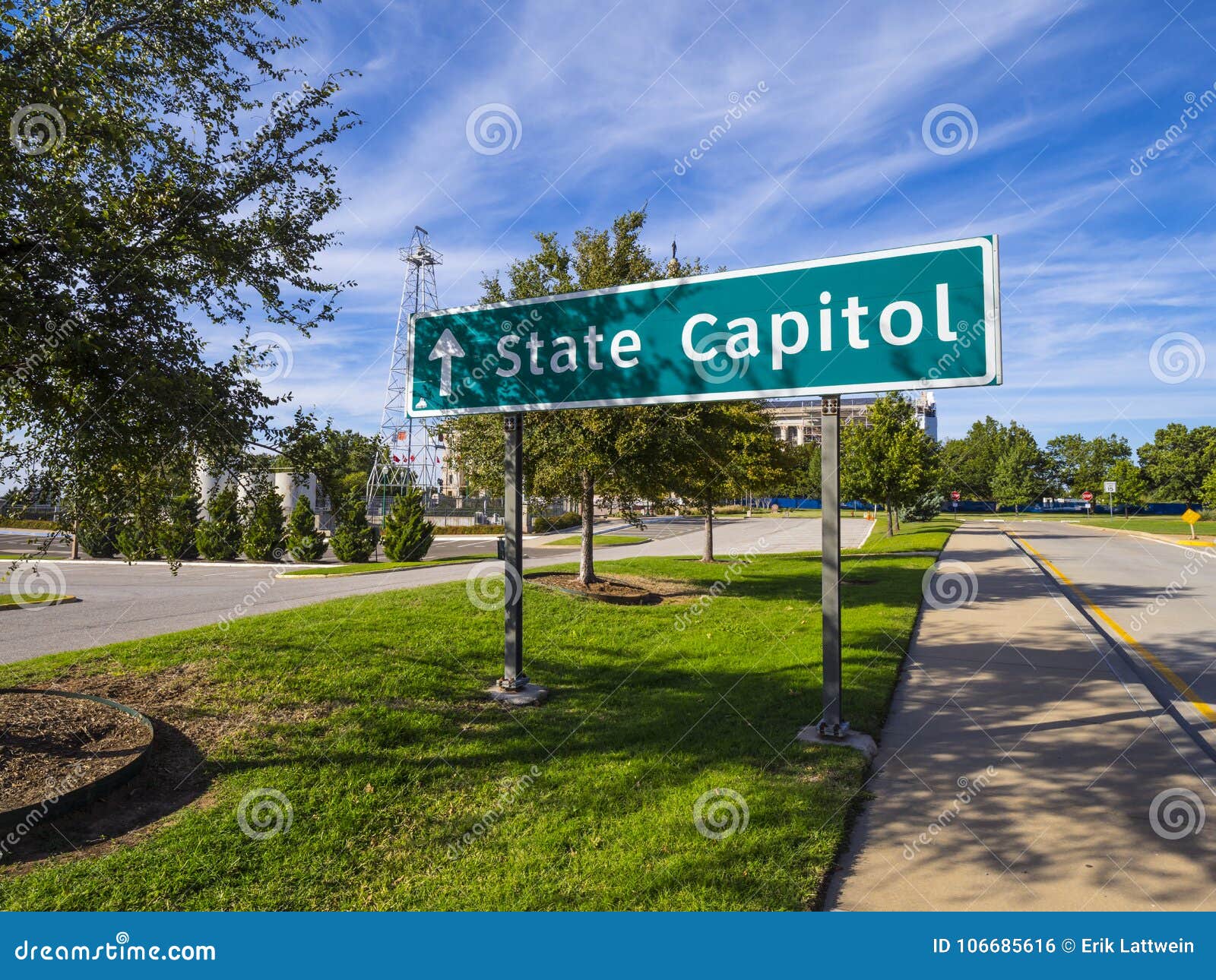 Direction Sign To Oklahoma State Capitol Stock Photo - Image of shadow ...