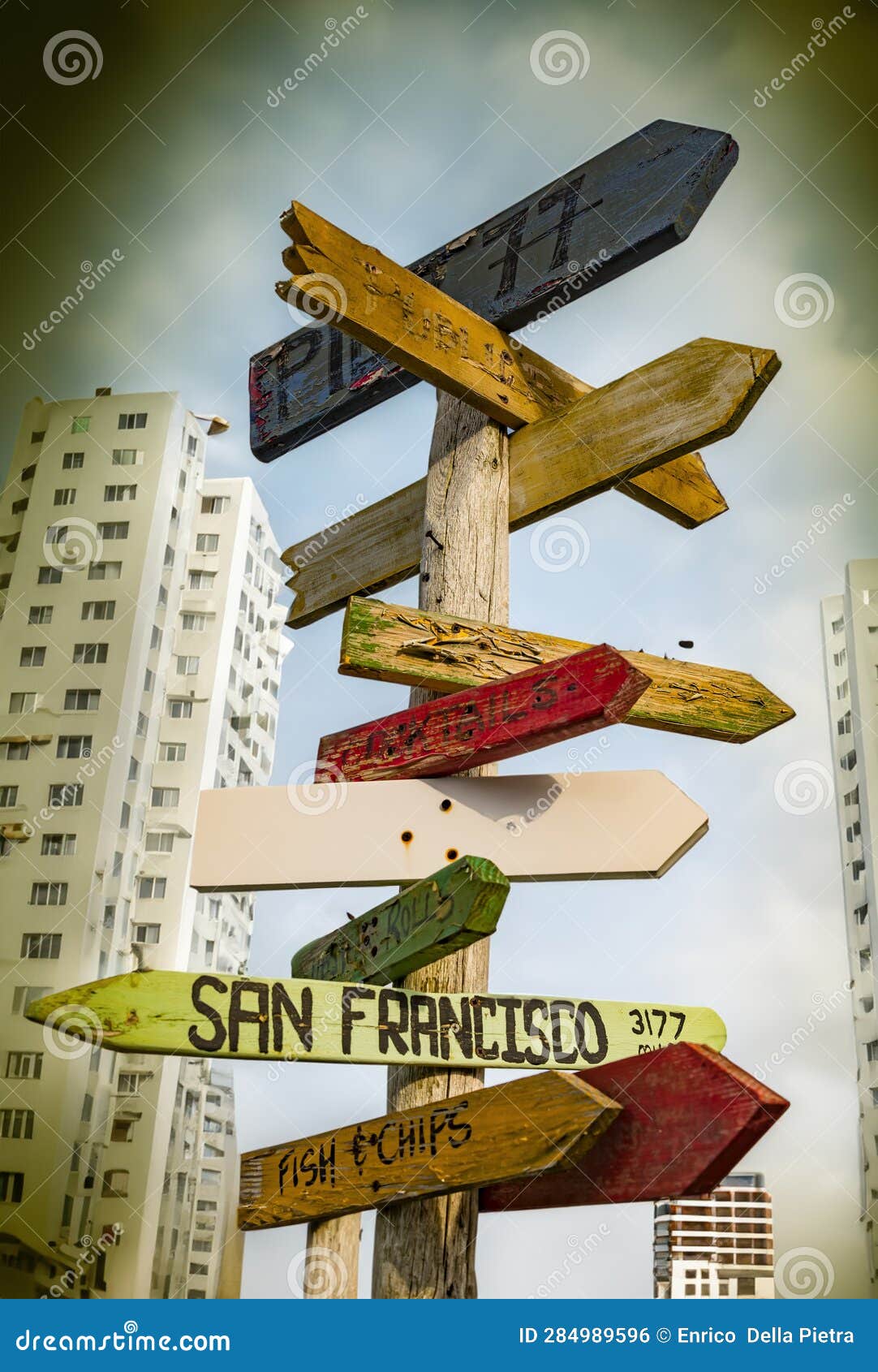 Direction Signs with Arrows on Blue Sky, with Apocalypse Scenery Stock ...