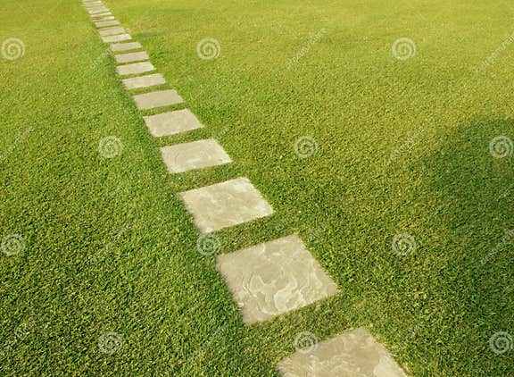 Direction of Tile Path through Fresh Cut Grass Stock Photo - Image of ...