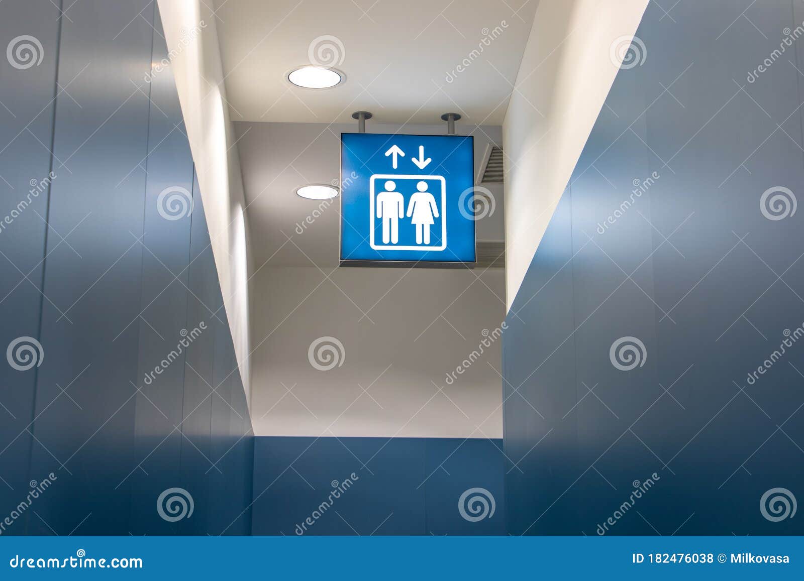 Direction Way for a Public Elevator at Corridor Stock Photo - Image of ...