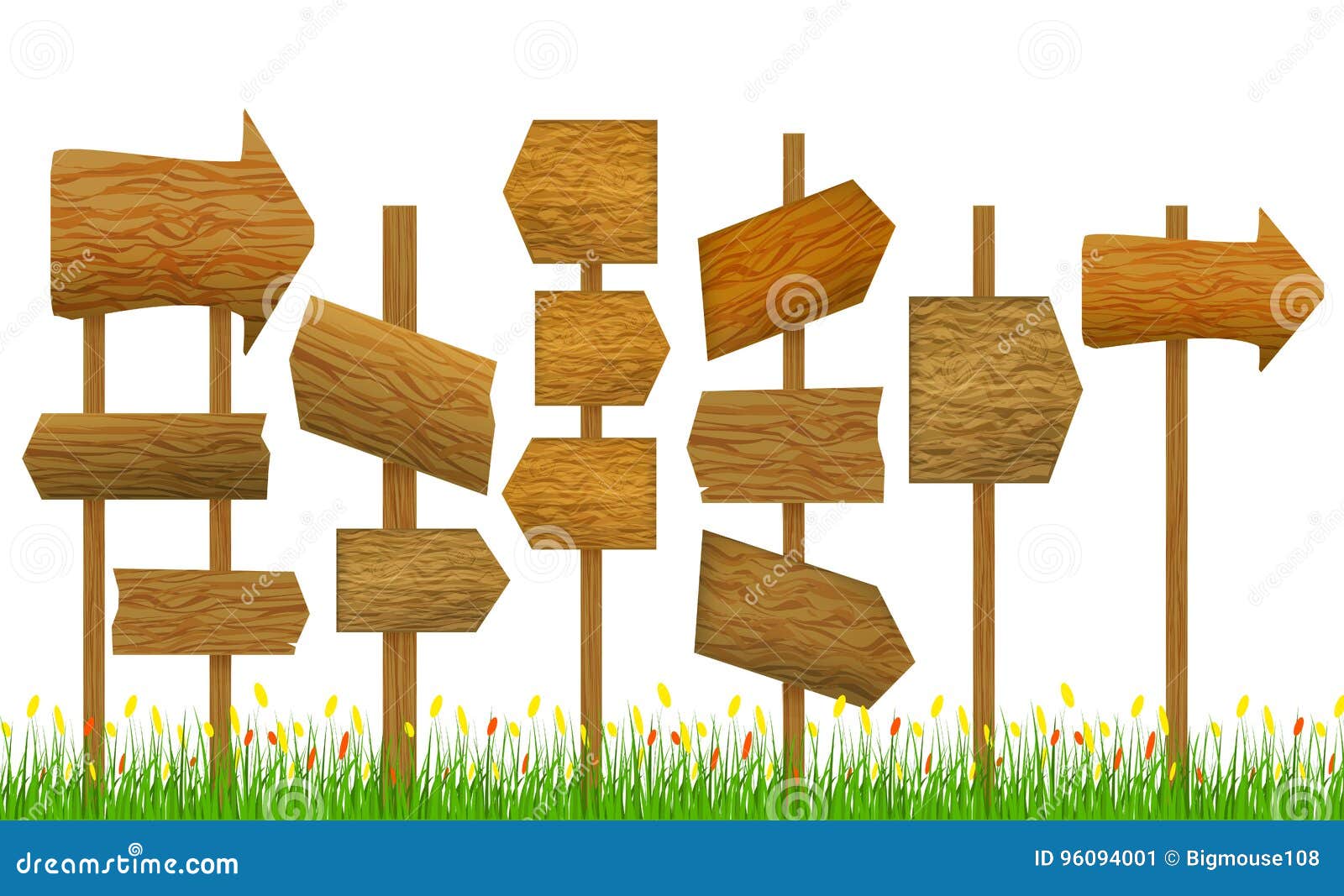 Direction Wooden Arrow Set Row. Vector Stock Vector - Illustration of ...