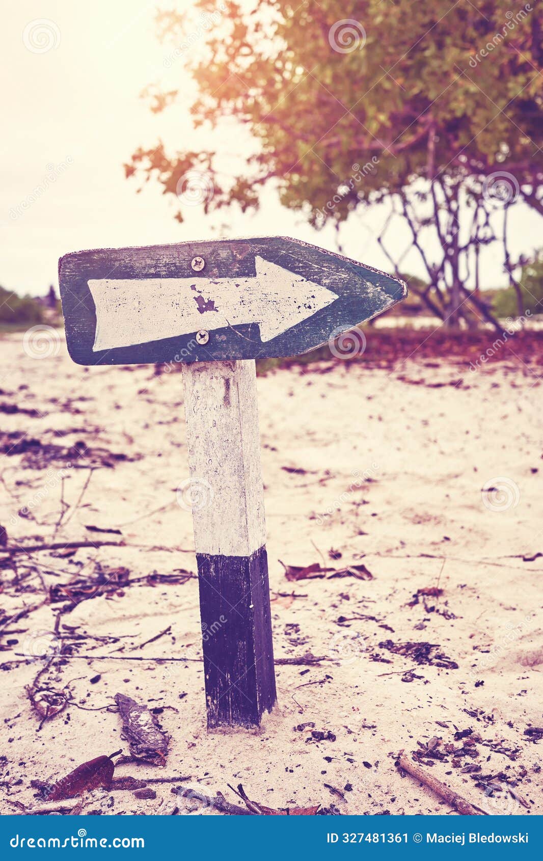 Directional Arrow on the Beach, Selective Focus, Color Toning Applied ...
