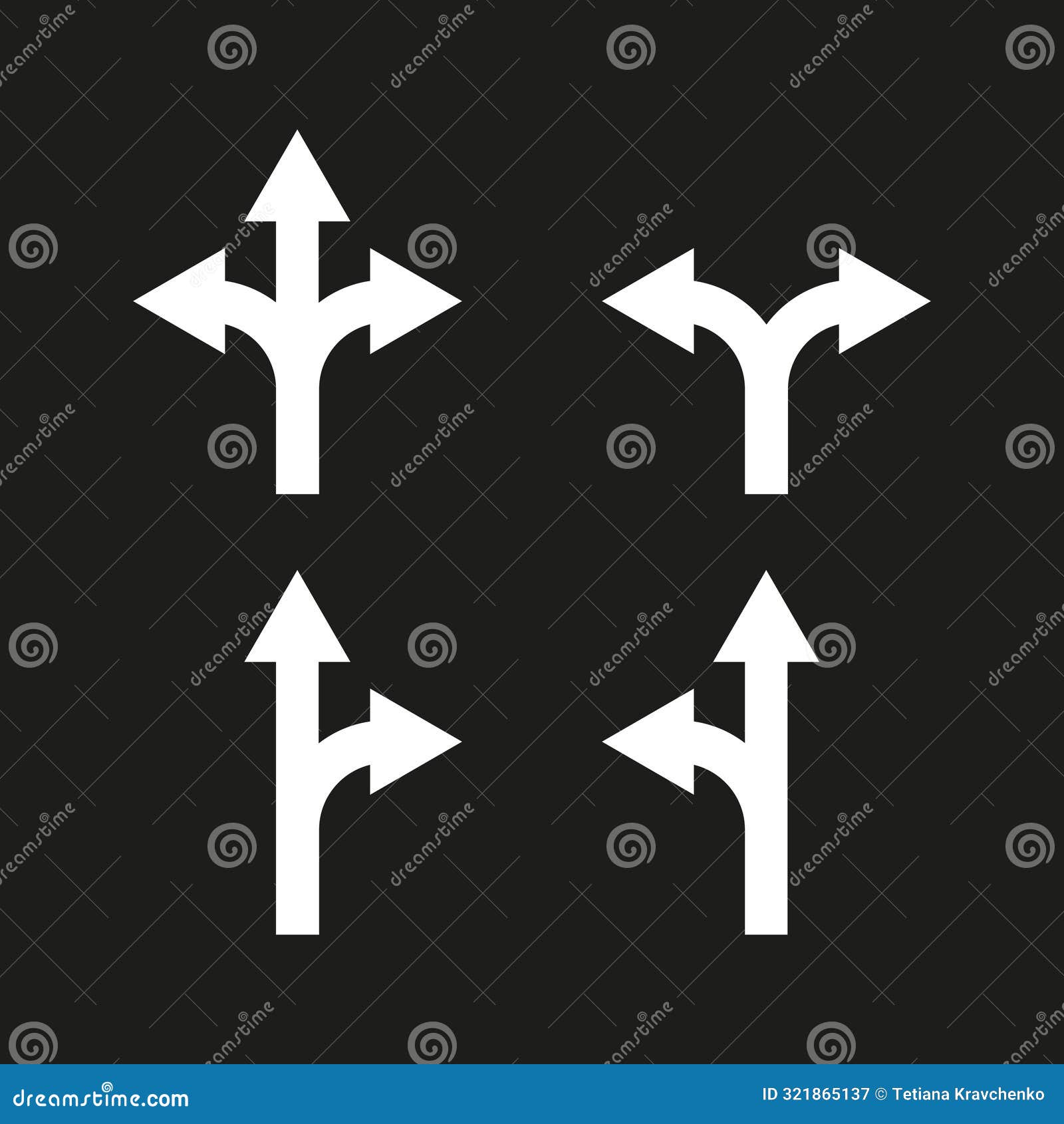 Directional Arrow Icons. Multiple Path Options. Black and White Vector ...