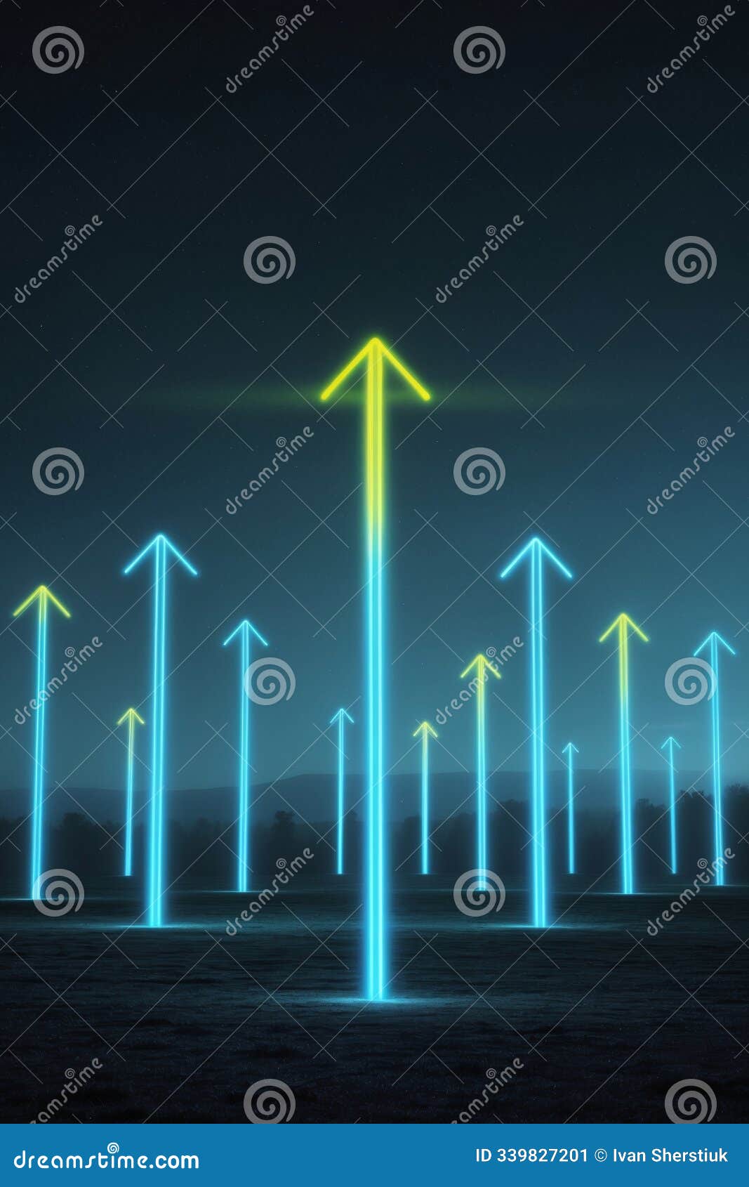 Directional Arrows Illuminating a Night Landscape. Stock Image - Image ...