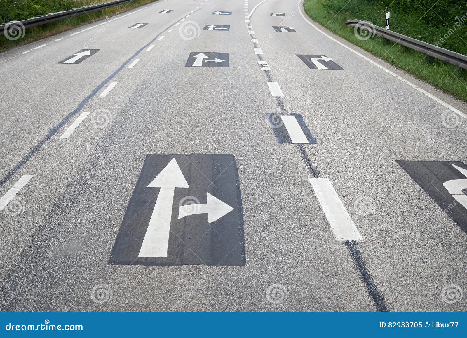 Directional Arrows Sign Printed Asphalt Empty Highway Freeway Stock ...