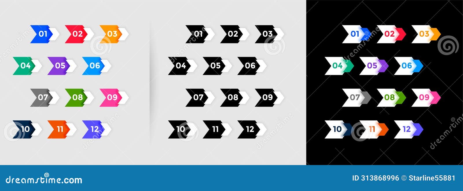 Directional Bullet Points Numbers from One To Twelve Stock Vector ...
