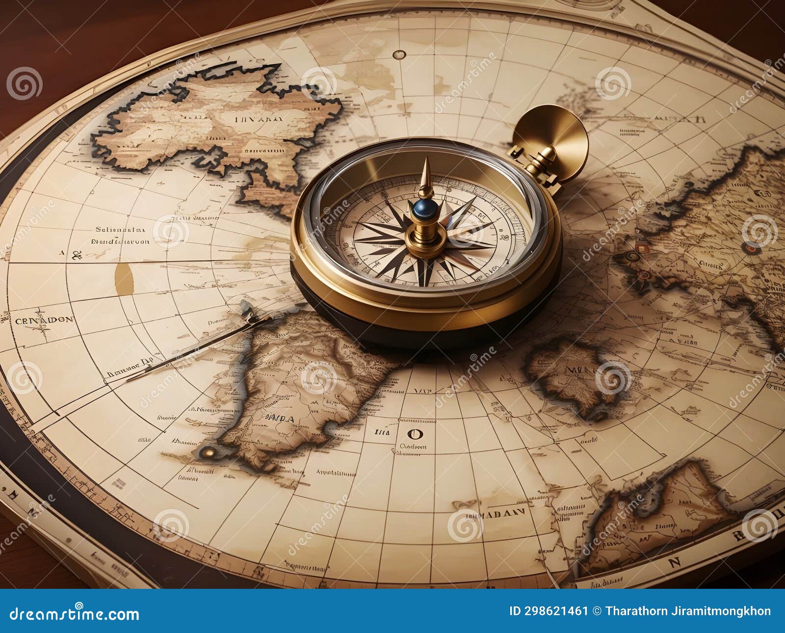 Directional Harmony: Vintage Map and Compass Rose Adventure Stock ...