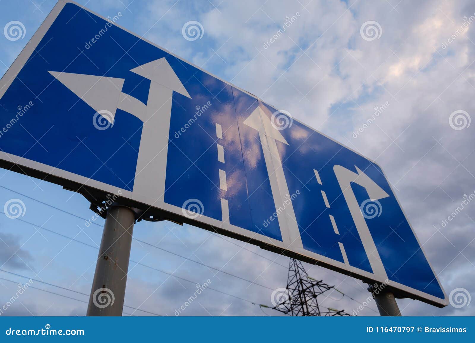 Directional Road Signs Close-up Over Blue Sky Stock Image - Image of ...