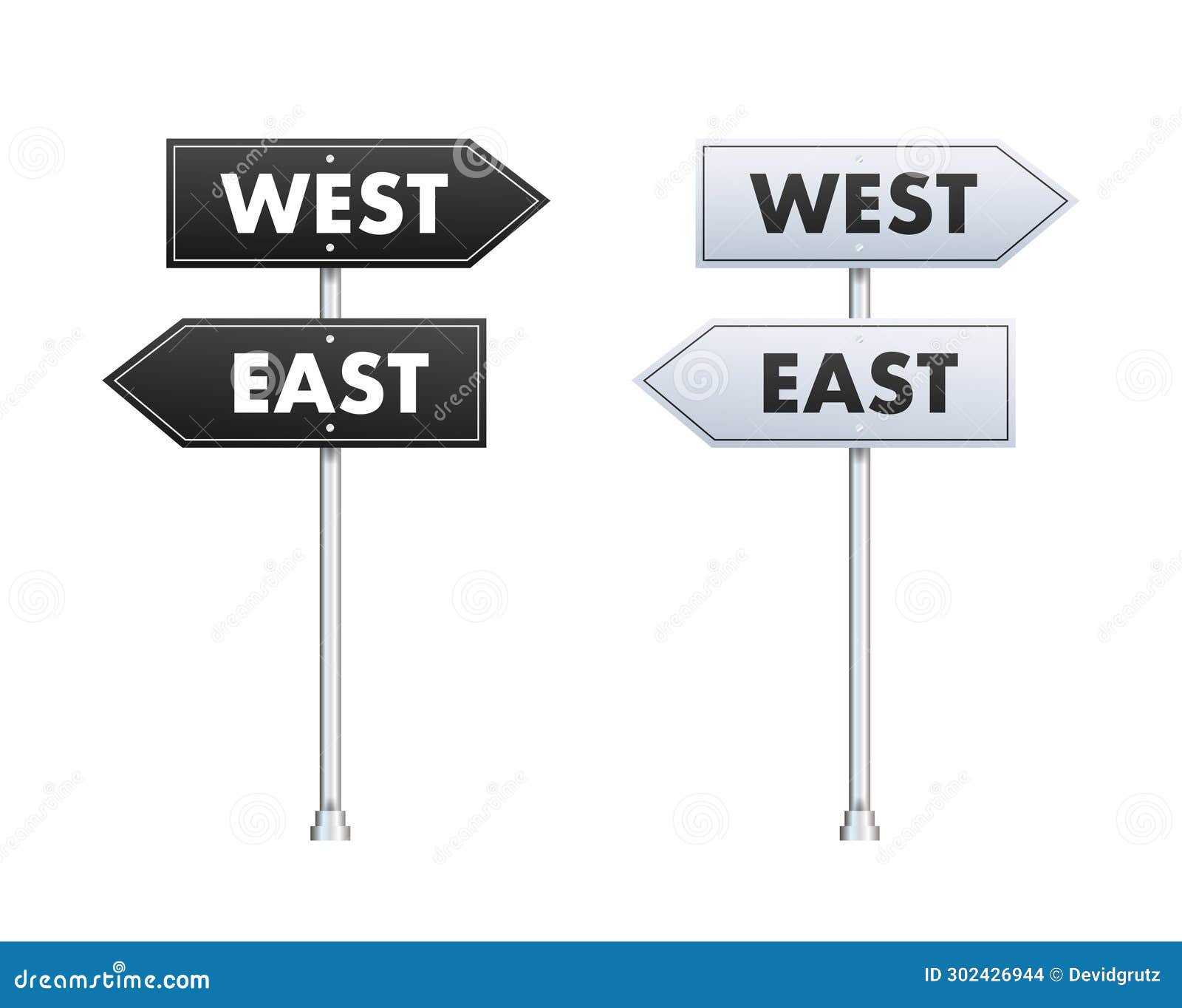 Directional Road Signs Pointing East and West, Vector Illustration of ...