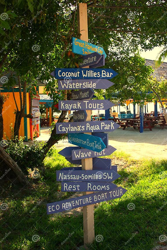 Directional Sign Post in Coco Cay Stock Image - Image of bahamas ...
