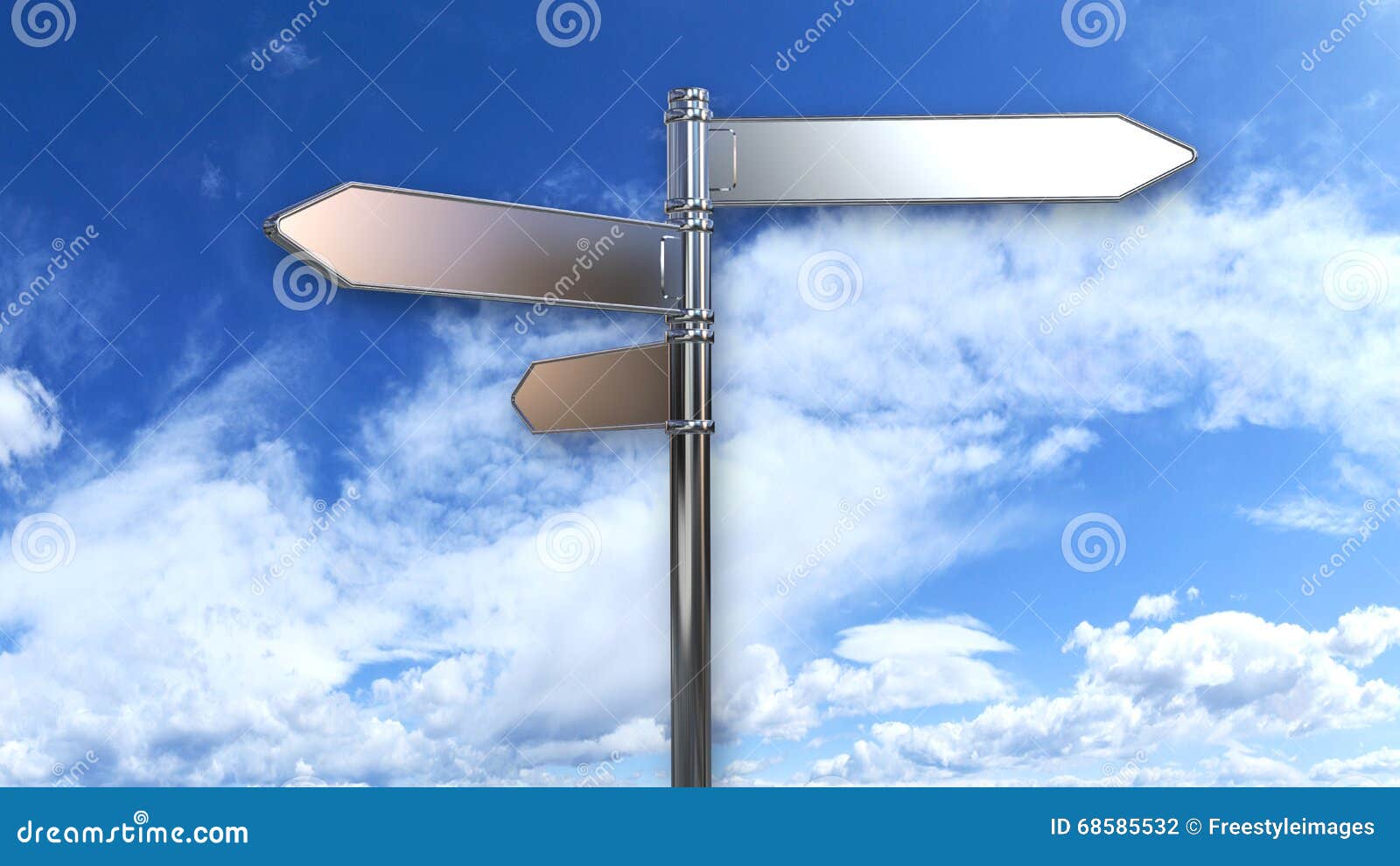 Directional Sign, Three Blank Arrows with Blue Sky in the Background ...