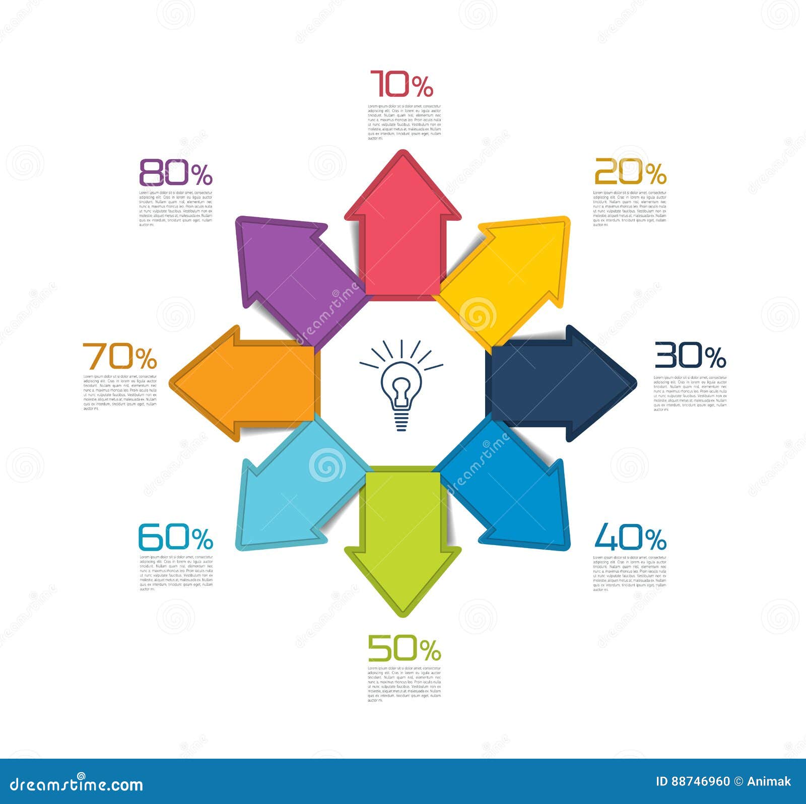 8 Directions Color Arrows Design Diagram, Chart, Template, Infographic ...
