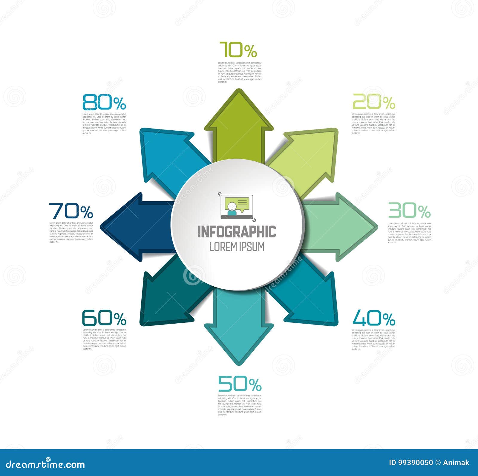 8 Directions Color Arrows Design Diagram, Chart, Template, Infographic ...