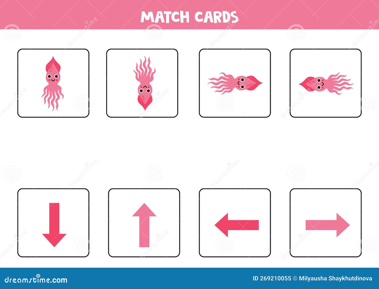 Left, Right, Up or Down. Spatial Orientation with Cute Squid Stock ...