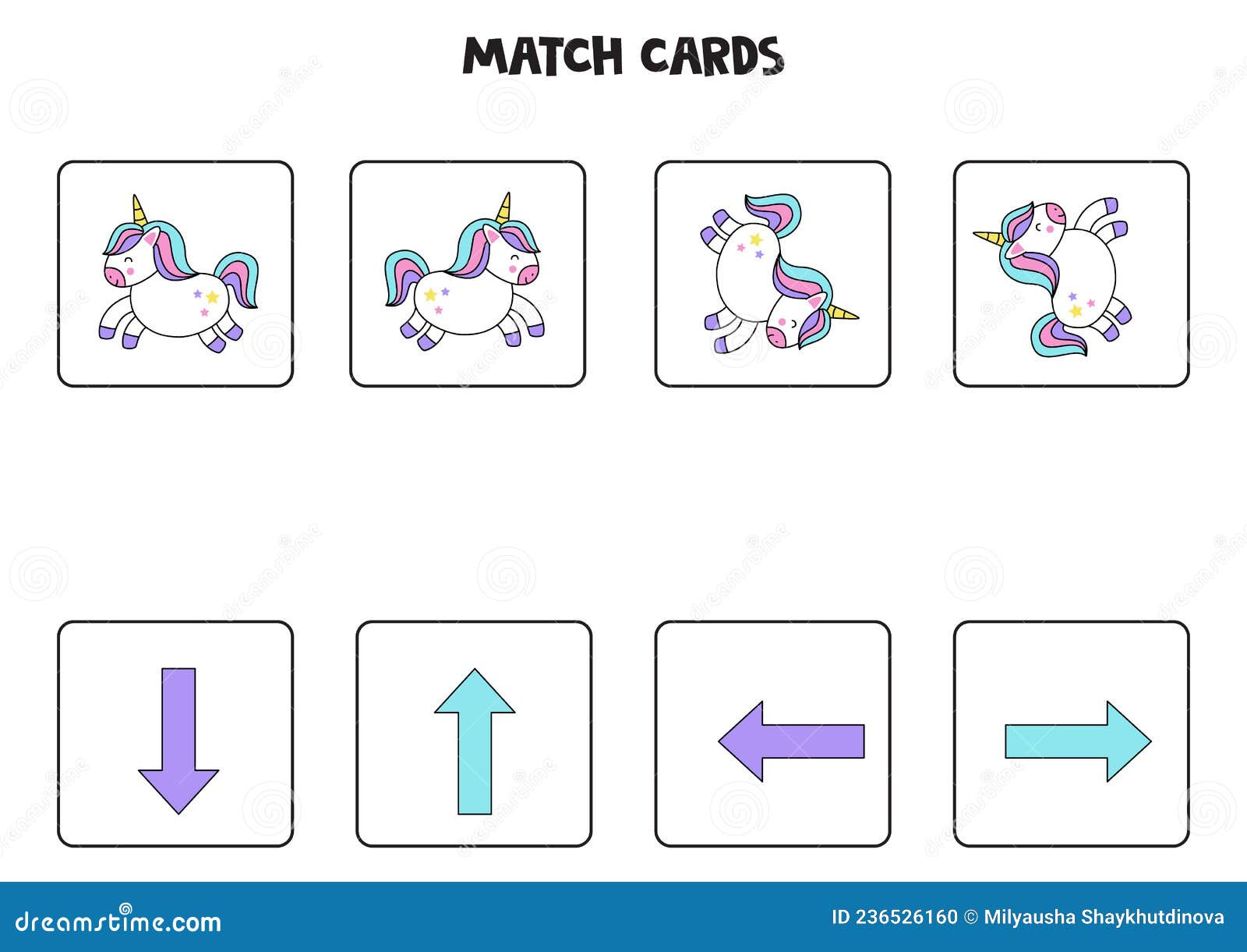 Left, Right, Up or Down. Spatial Orientation with Cute Unicorn. Stock ...