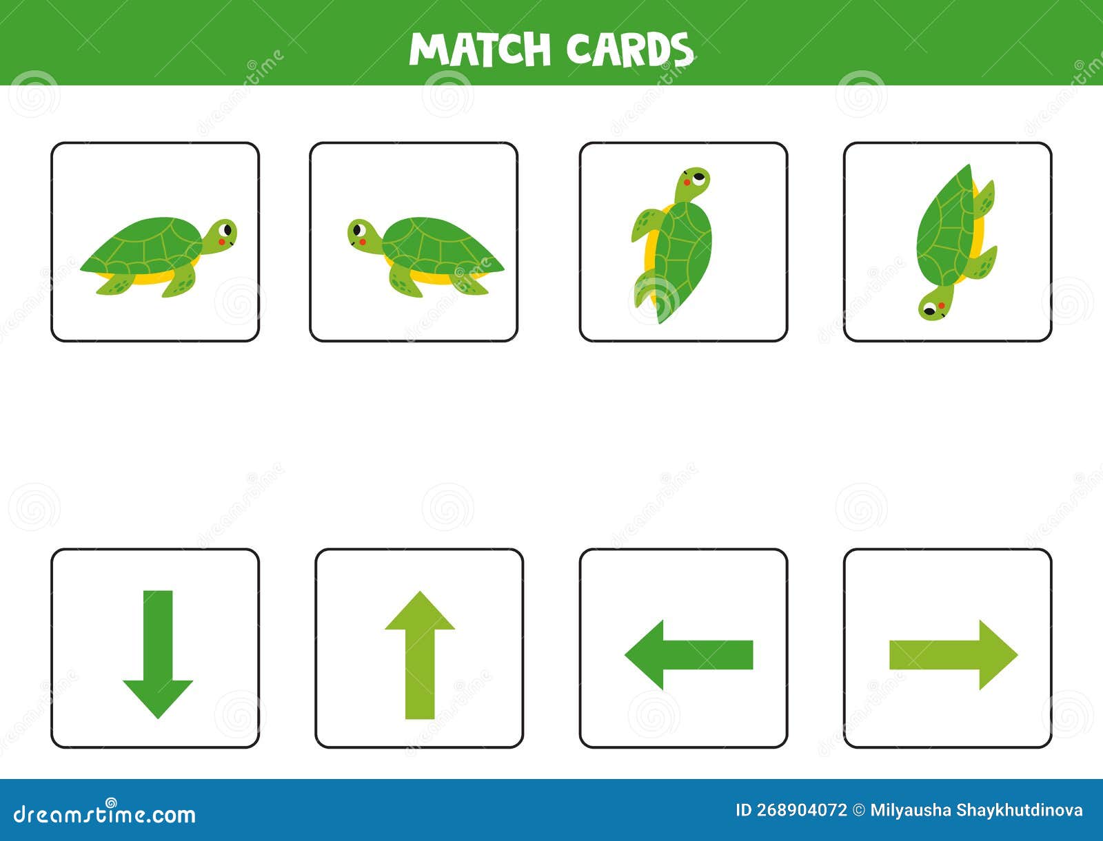Left, Right, Up or Down. Spatial Orientation with Cute Green Turtle ...
