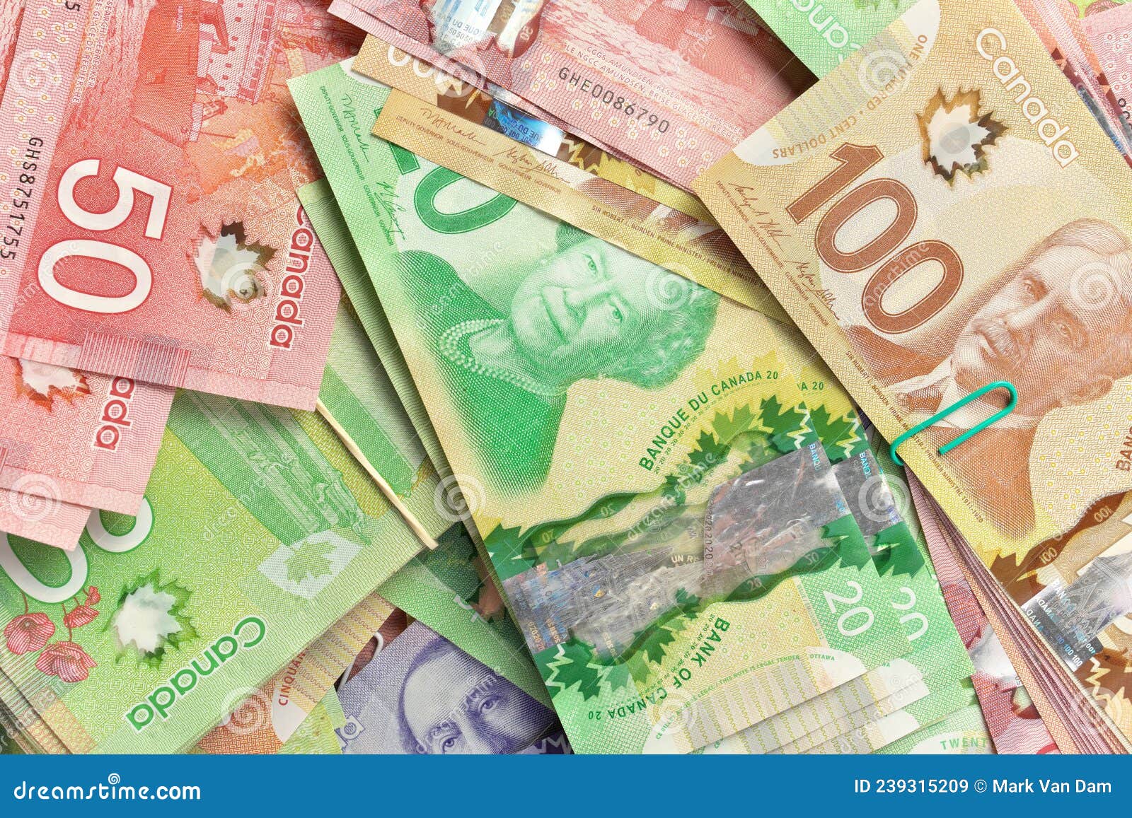 Directly Above Full Frame Image of Canadian Banknotes of Different ...