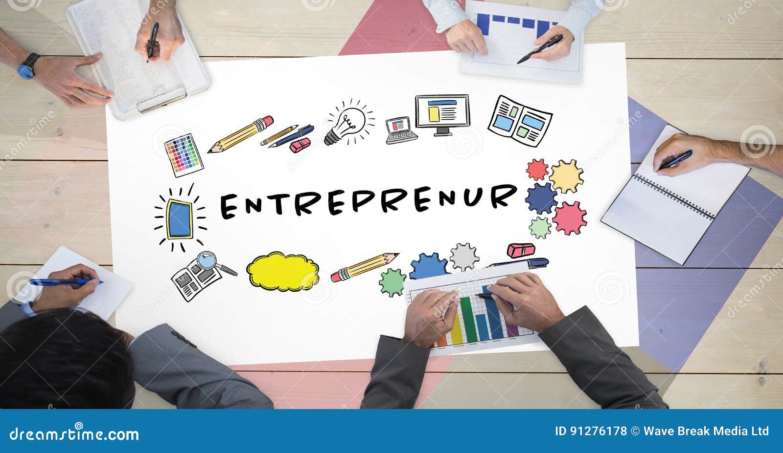 Directly Above Shot of Business People Working at Table with ...