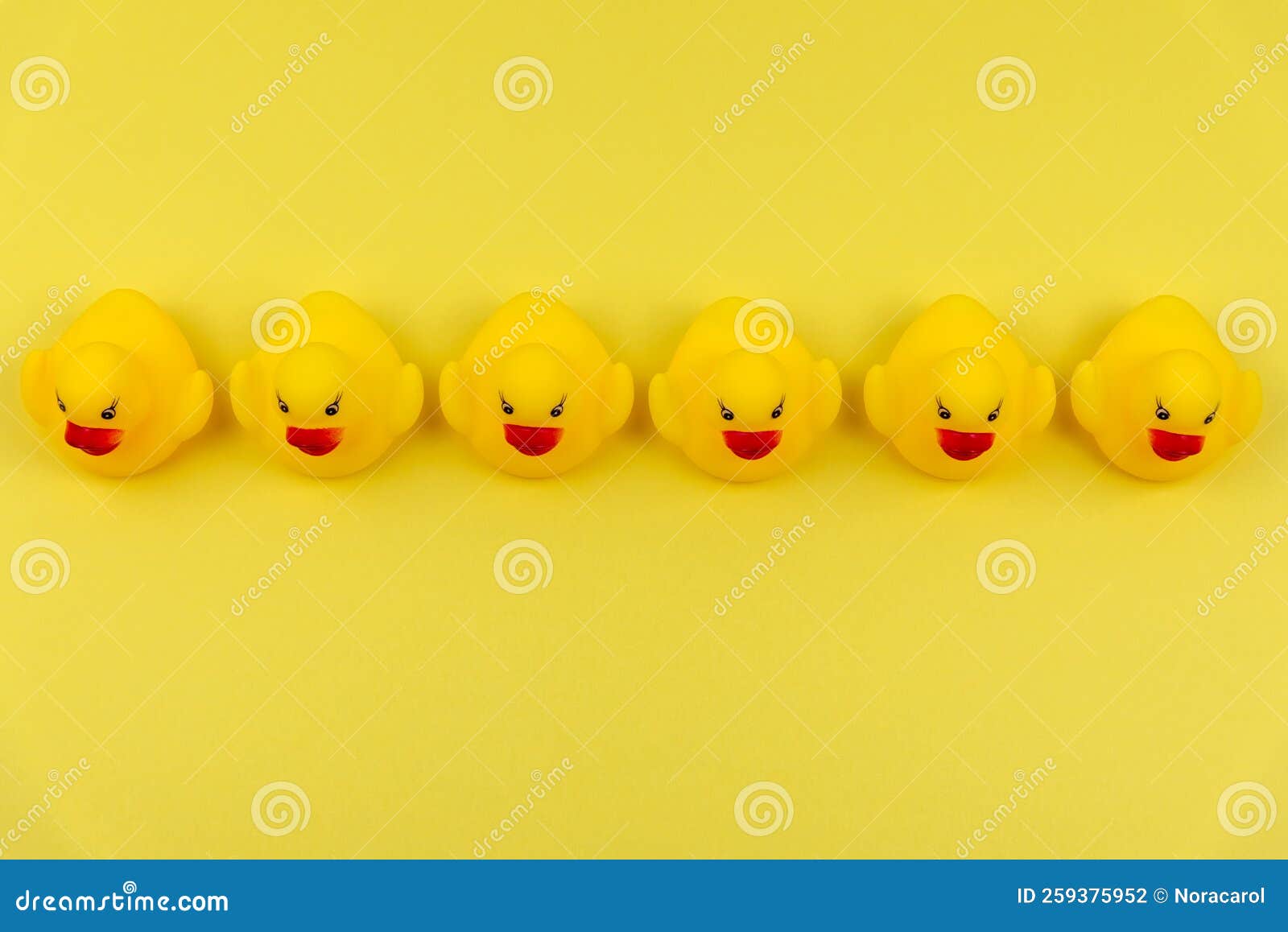 Directly Above View of Yellow Duck in Row on Yellow Background Stock ...