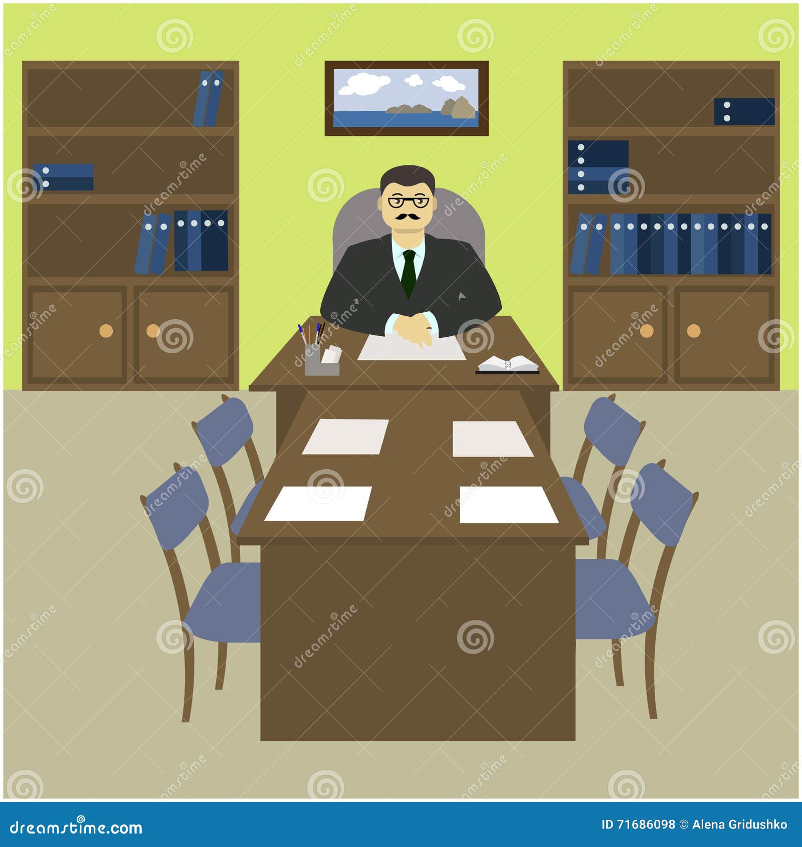 The Director, the Boss Behind a Desk in the Office. Stock Vector ...