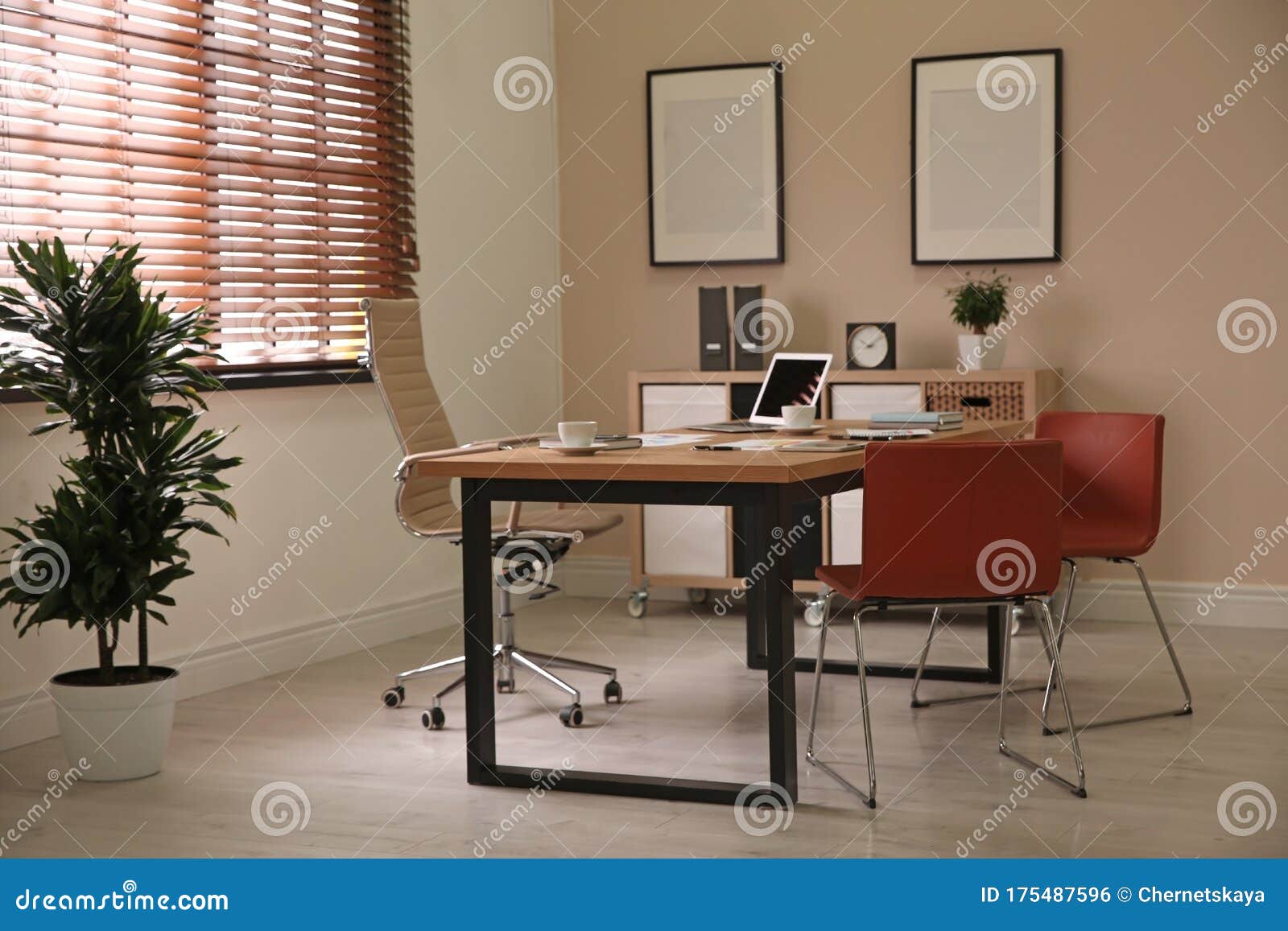 Director`s Office with Large Wooden Table. Interior Design Stock Photo ...