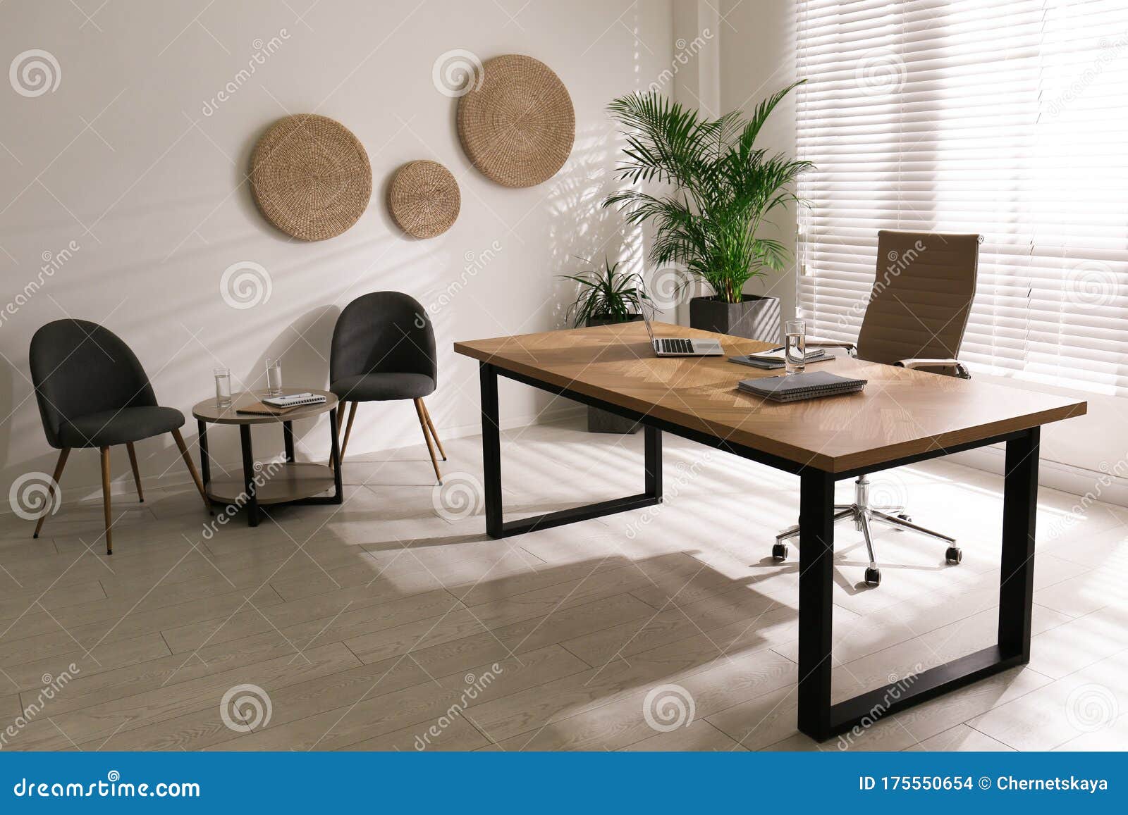 Director`s Office with Wooden Table. Interior Design Stock Photo ...