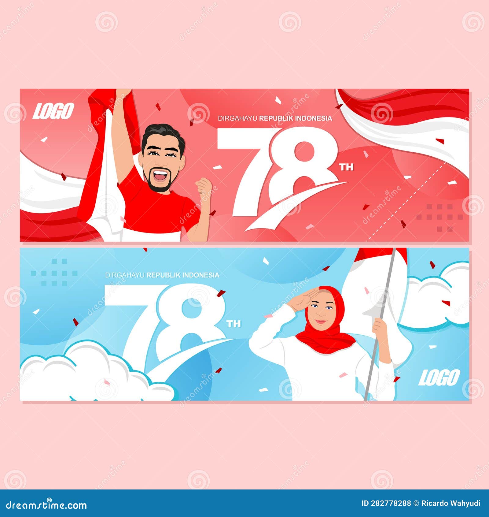 Banners Set for Indonesia Independence Day Celebration with Flat People ...