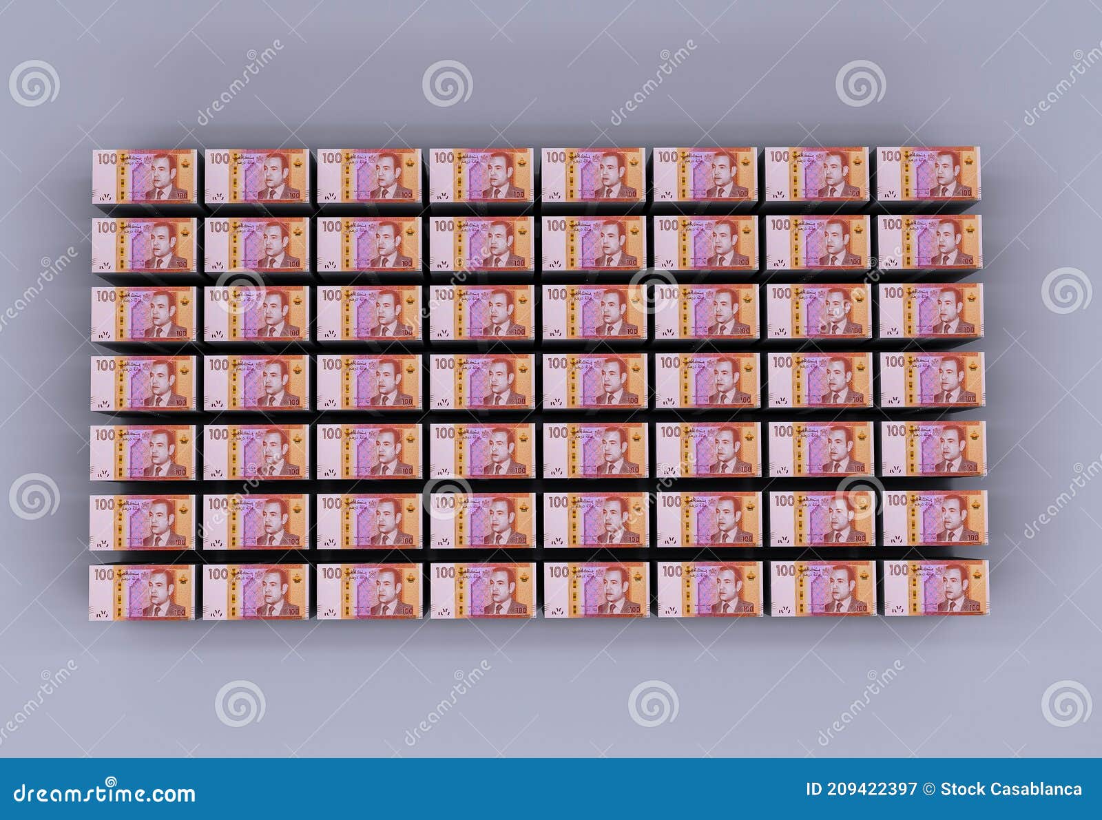 100 Dirham . Moroccan Dirhams Bills Stacks Background. 3D Illustration ...