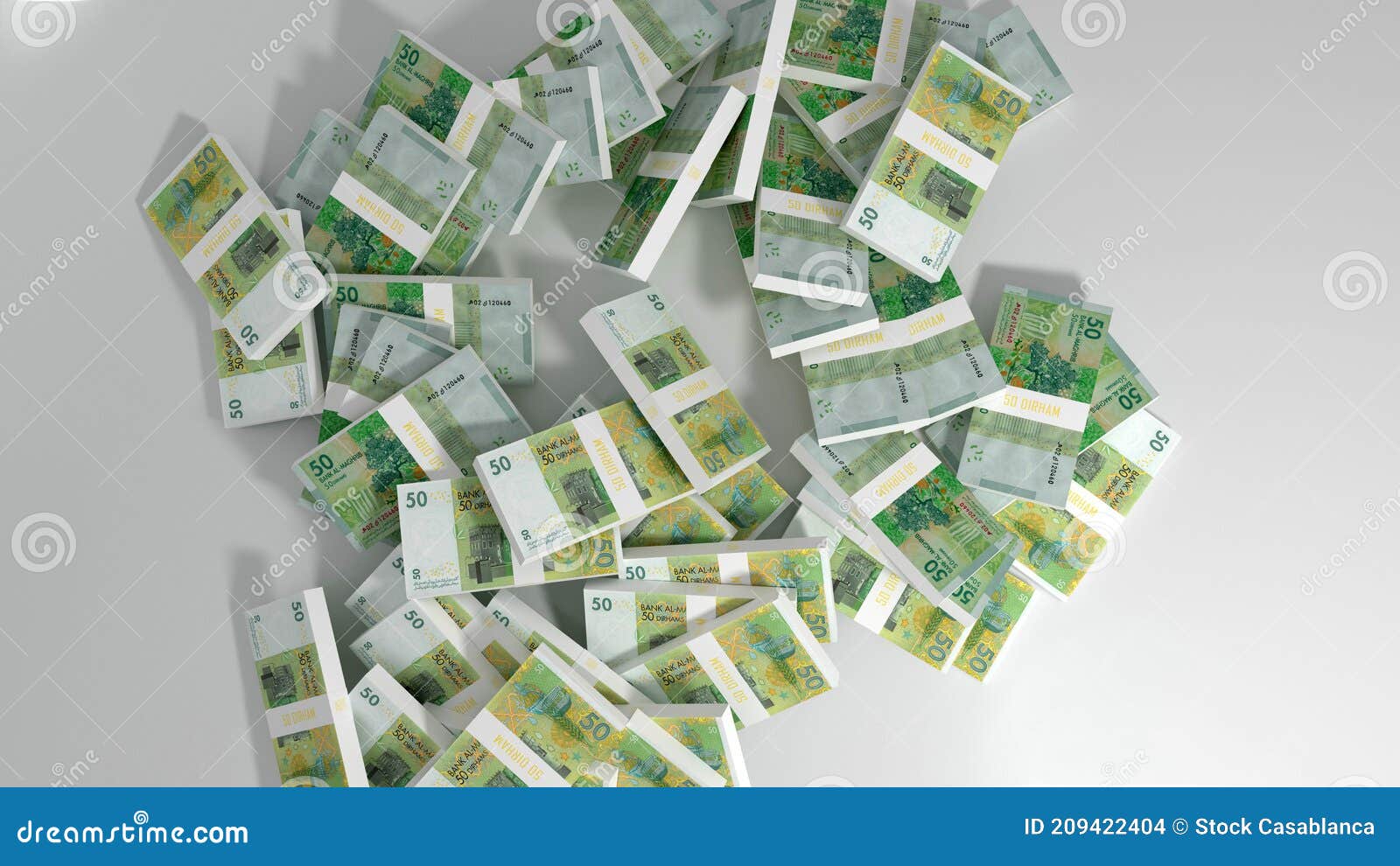 50 Dirham . Moroccan Dirhams Bills Stacks Background Stock Illustration ...