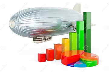 Dirigible Balloon with Growth Bar Graph and Pie Chart. 3D Rendering ...