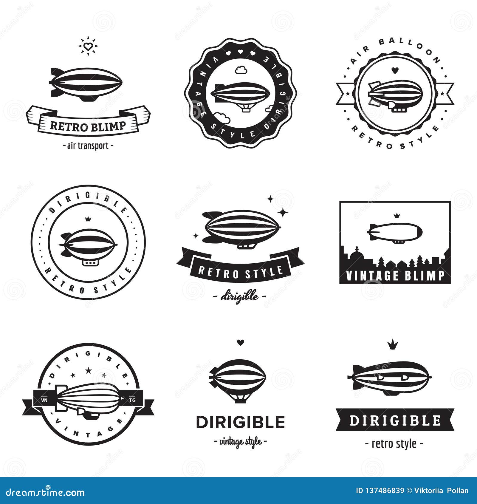 Dirigible Blimp Gold Logo Vector Set. Part Two | CartoonDealer.com ...