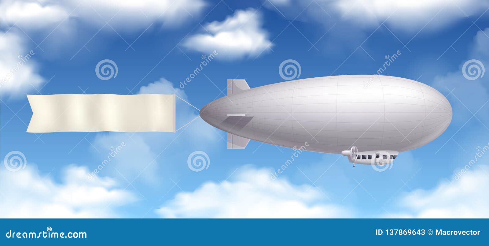 Dirigible, Airship Or Zeppelin. Flying Blimp In Sky With Clouds. Vector ...