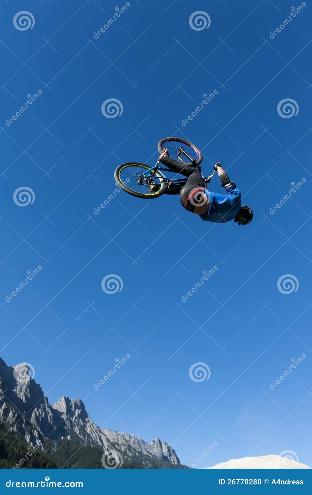 Dirt Biker Makes a High Backflip with Blue Sky Stock Photo - Image of ...