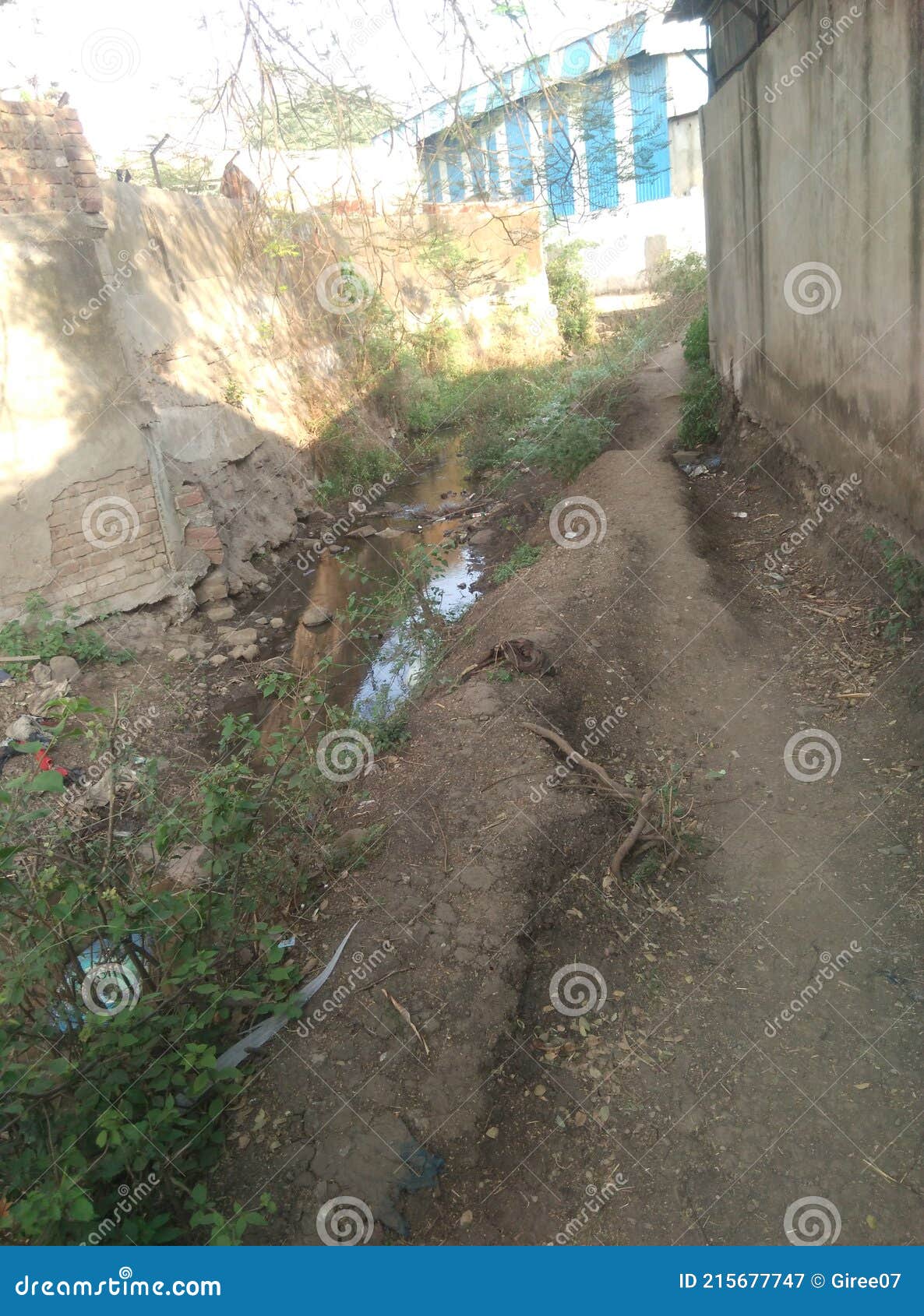 A Dirt Drainage Line Aside of Road Stock Image - Image of drainage ...